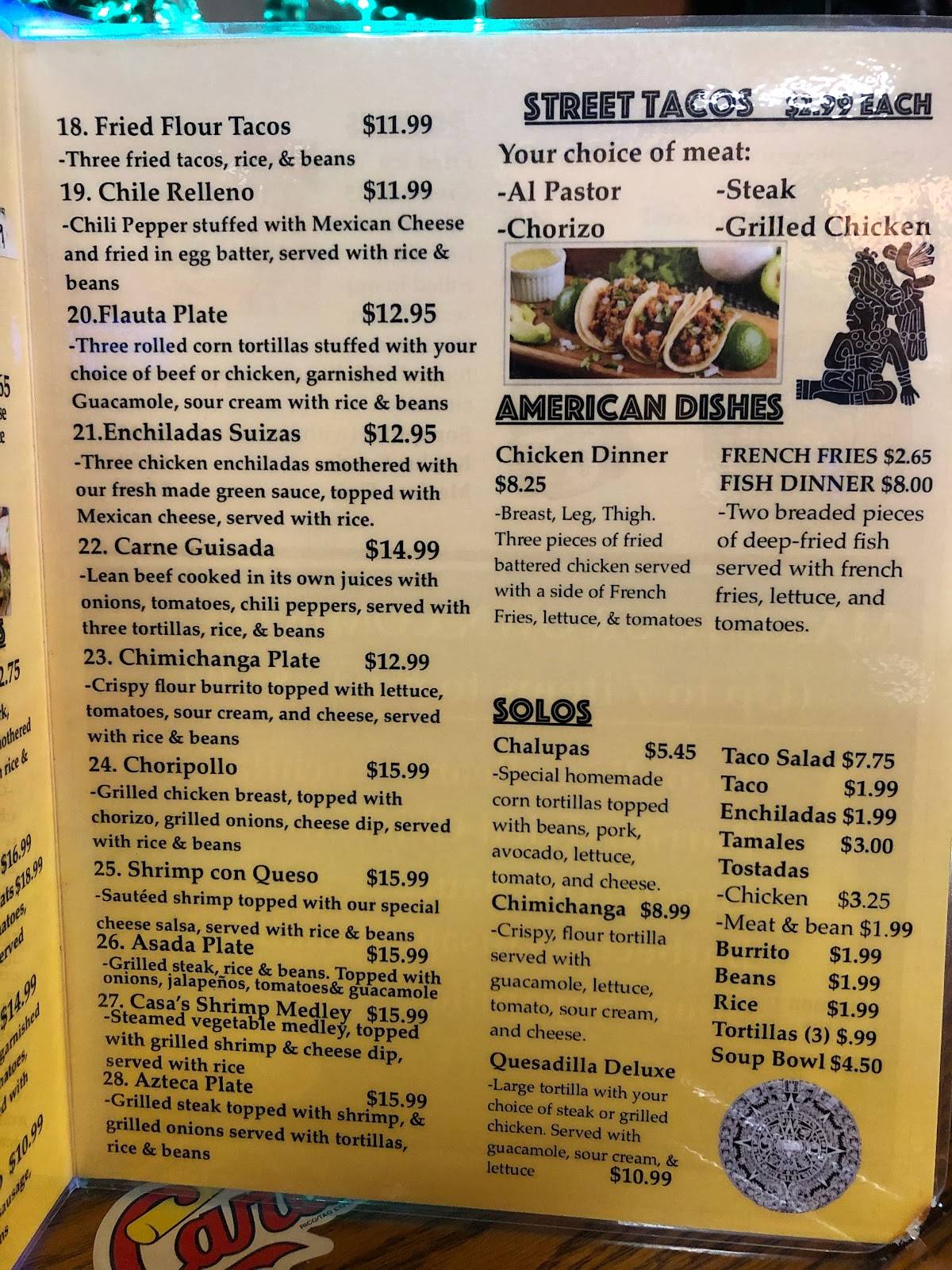 Menu at Casa Azteca restaurant, O'Fallon, 501 W W Hwy 50