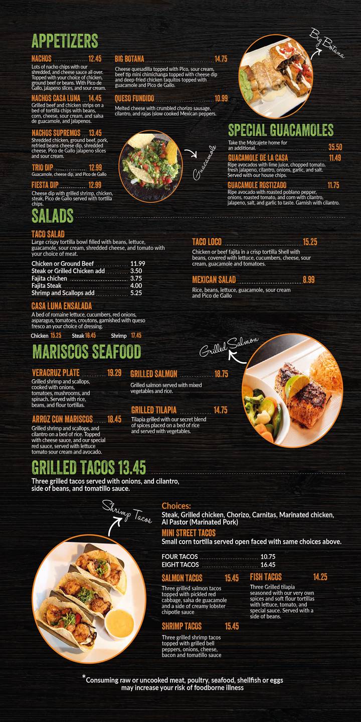 Menu at Casa Luna Mexican Grill steakhouse, Lodi