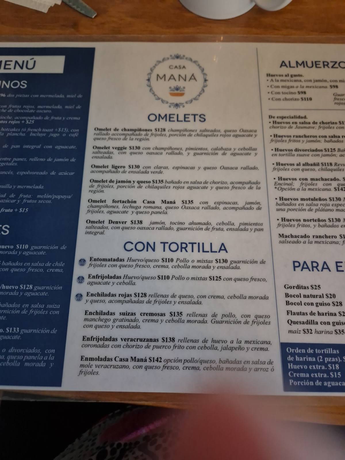 Carta del restaurante Casa Maná, Ciudad Victoria