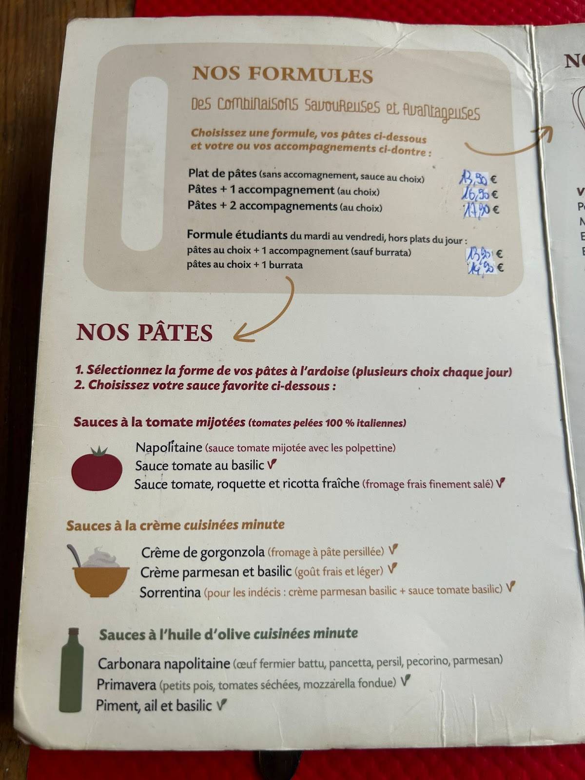 Menu au Casa Ricci restaurant, Metz