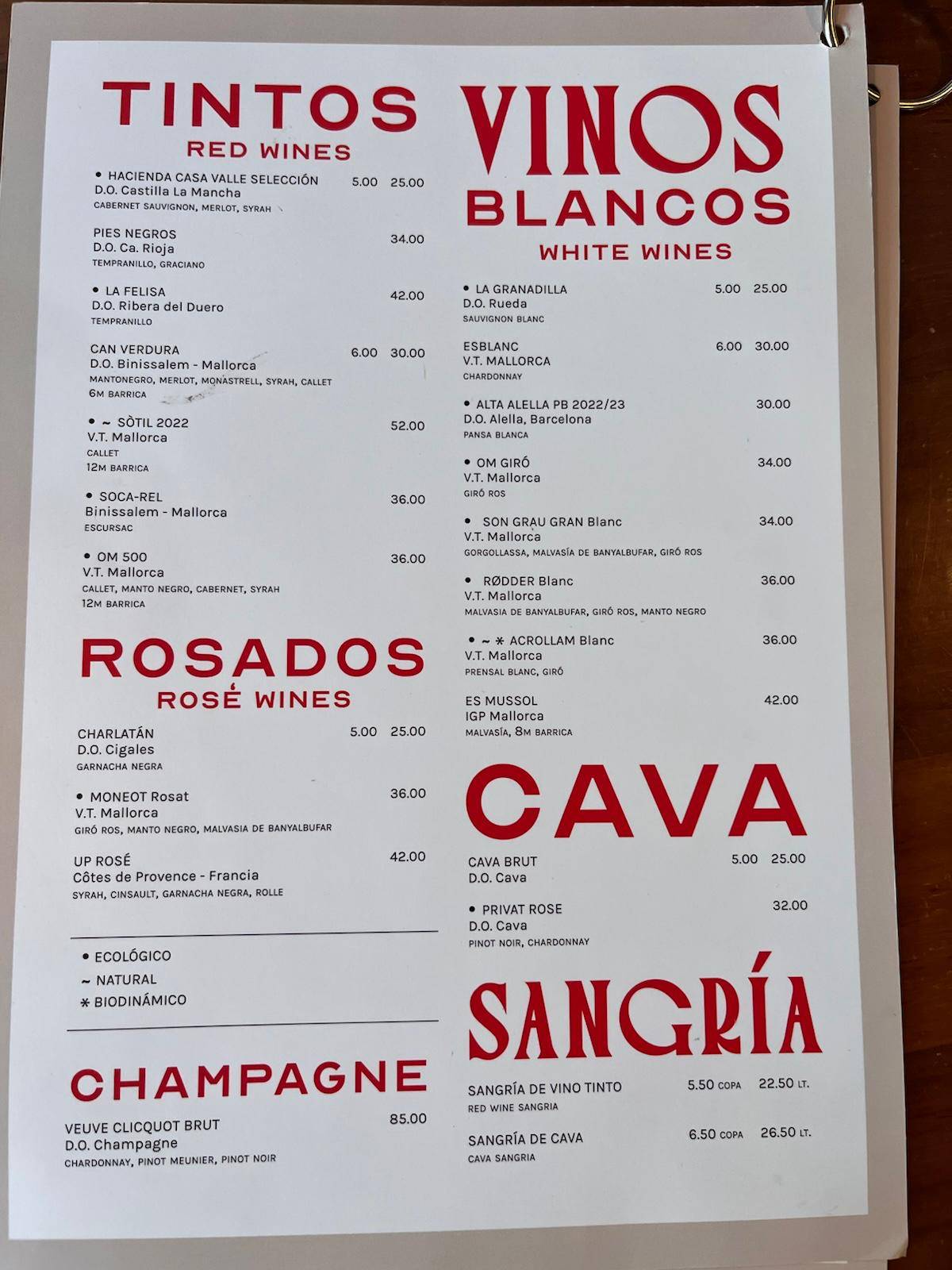 Menu at Casa S'Oli restaurant, Palma