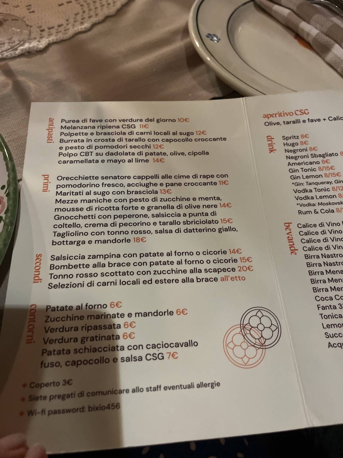 Menu at Casa San Giacomo Ostuni restaurant, Ostuni
