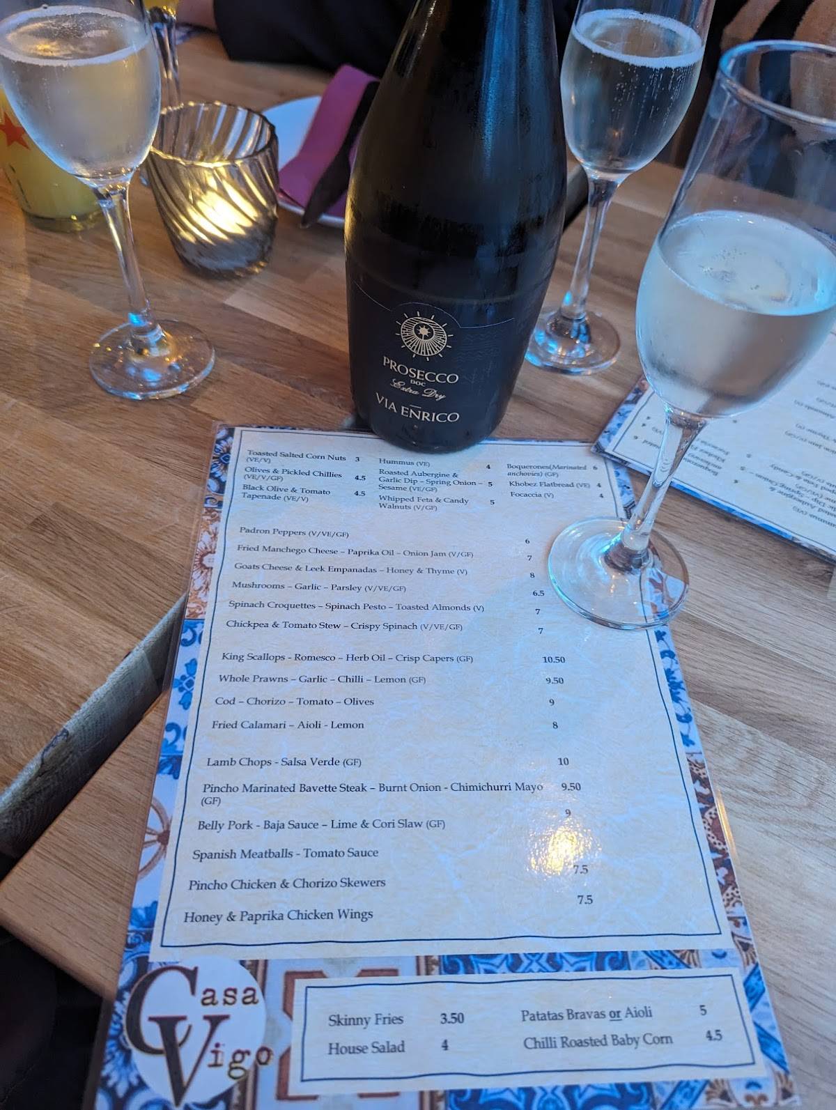 Menu at Casa Vigo restaurant, Barnsley