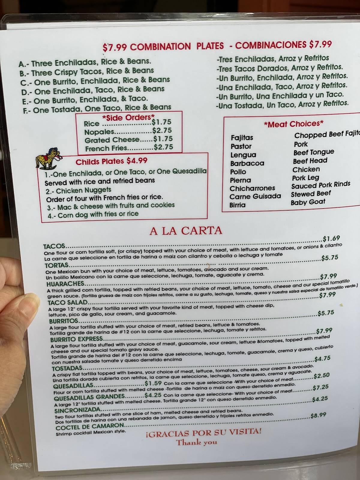 Menu at Casa de Leon restaurant, Houston, Long Point Rd