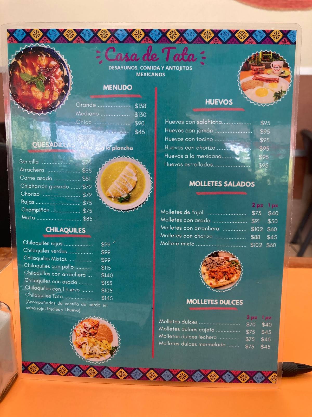 Carta del restaurante Casa del Tata, Guadalajara