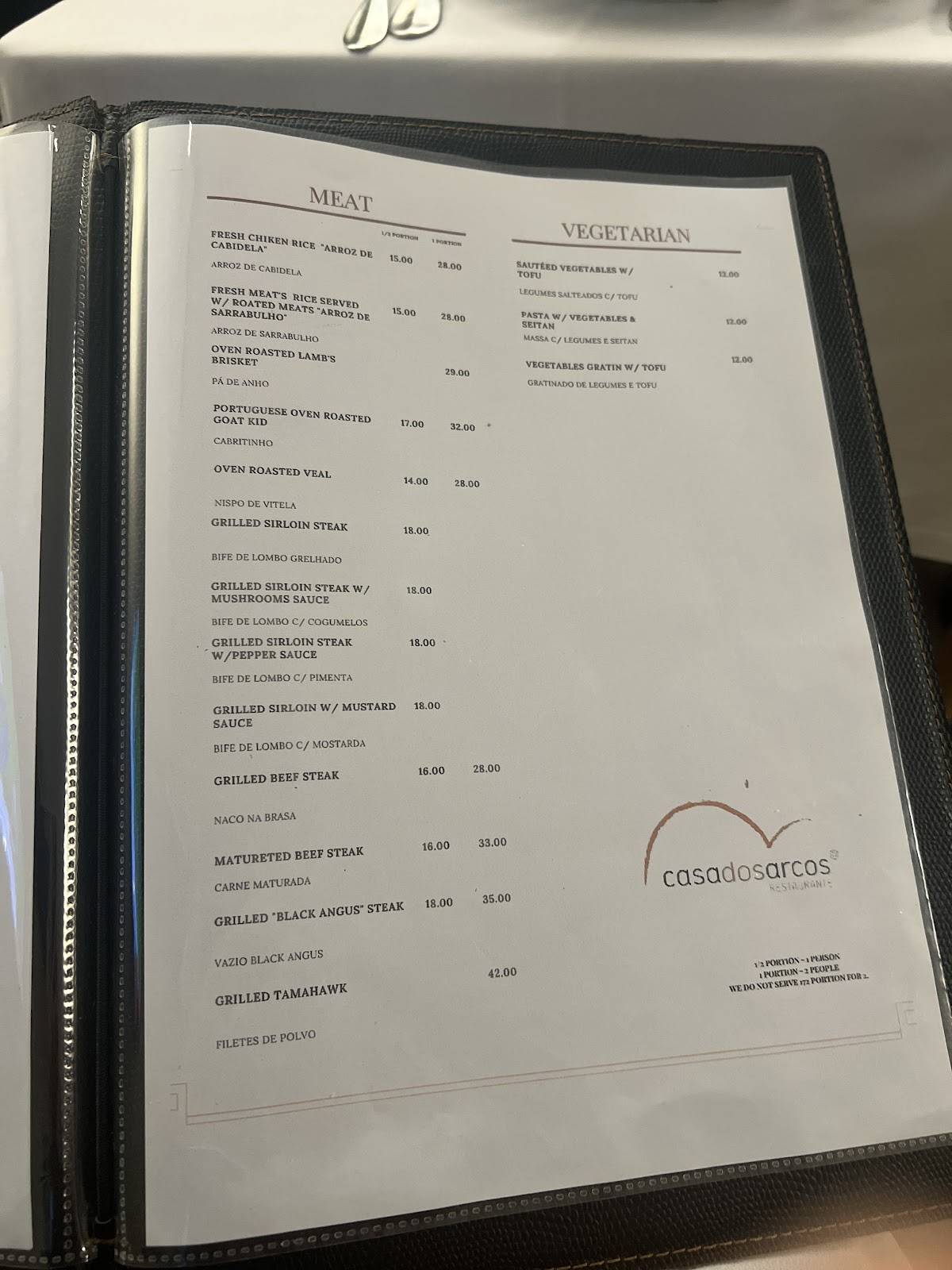 Menu em Casa dos Arcos restaurante, Barcelos
