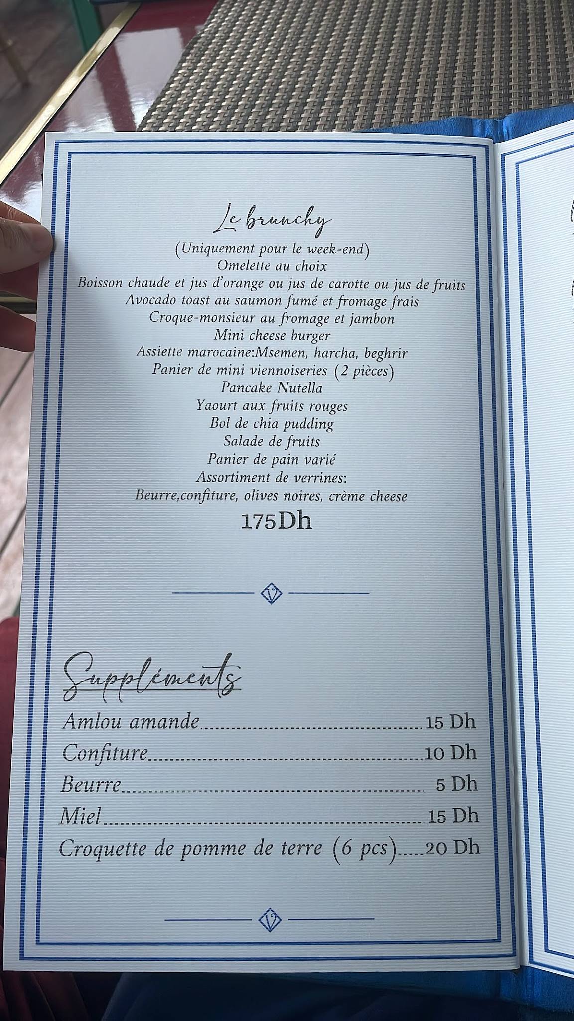 Menu au Le Vendôme restaurant, Casablanca