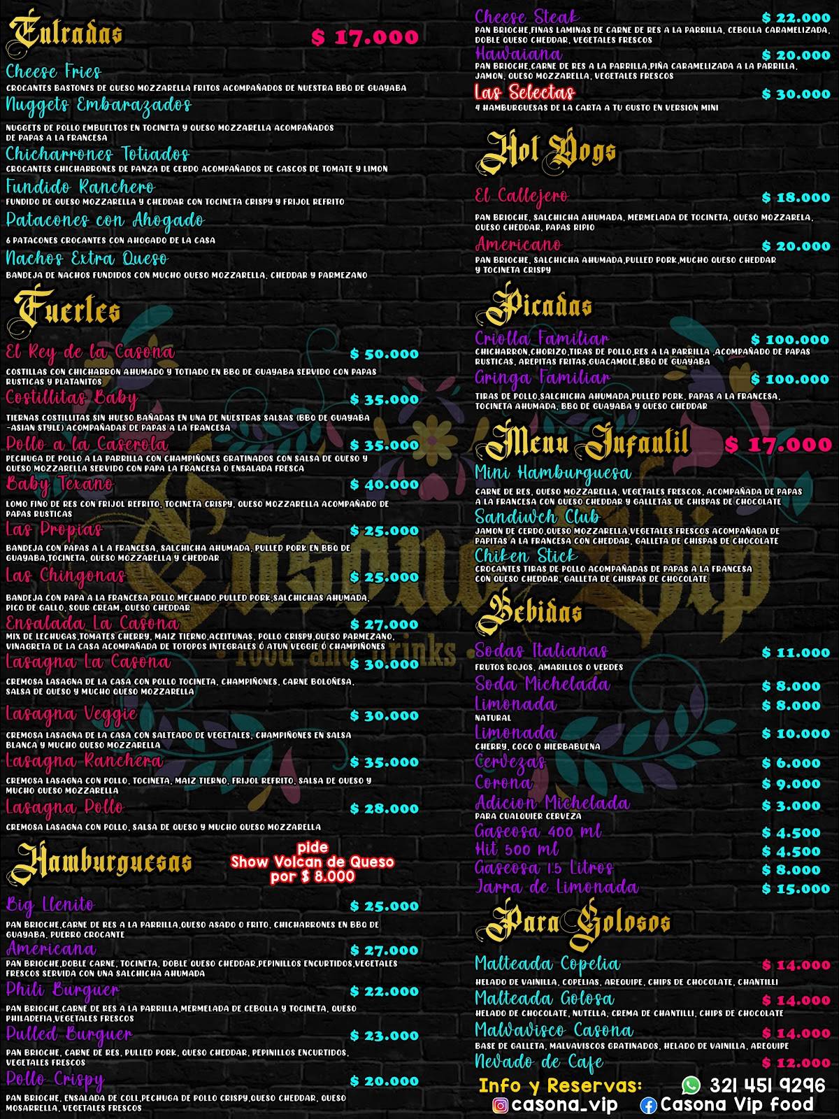 Menu at Casona Vip Food And Drinks restaurant, Popayán