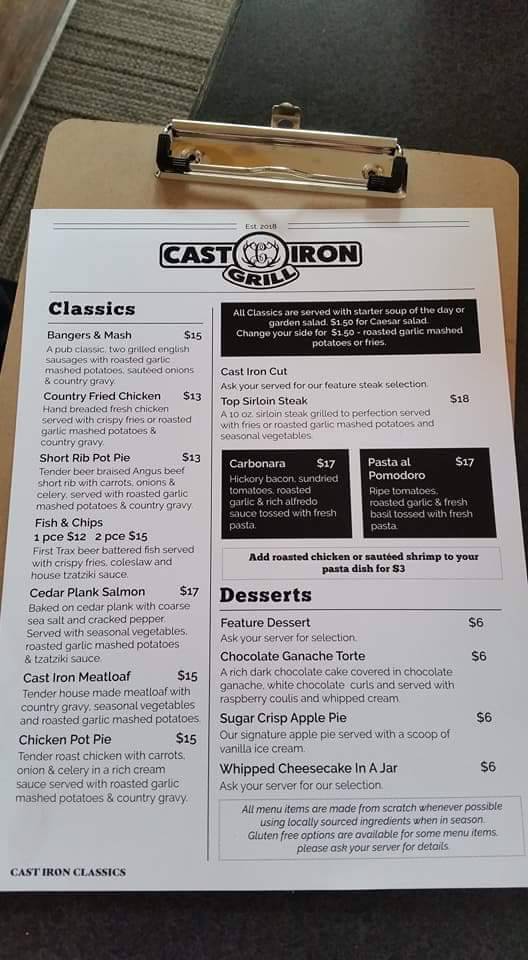 Menu at Cast Iron Grill restaurant, Fernie
