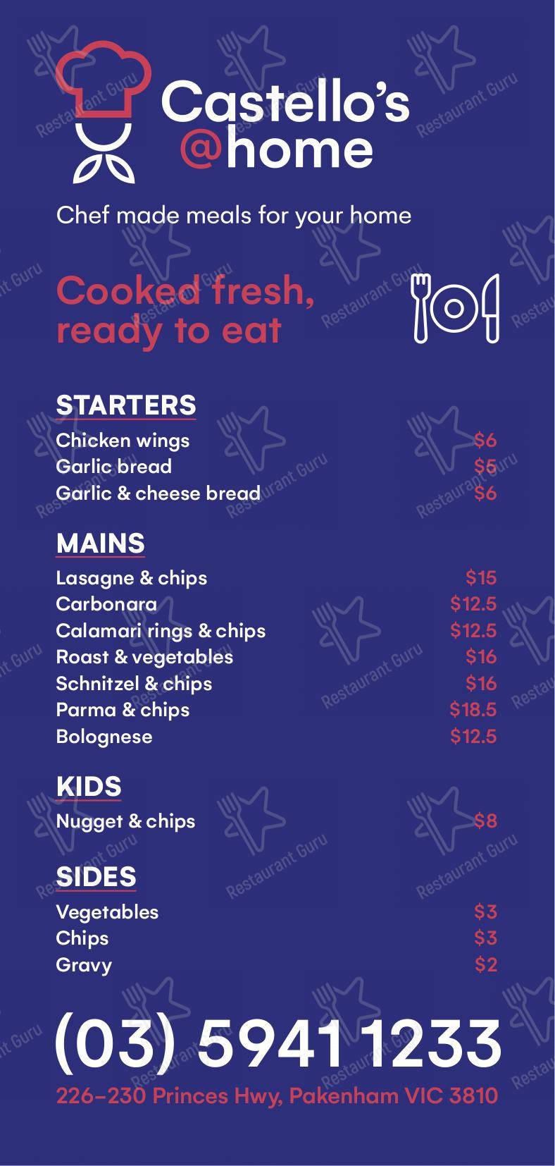 Menu at Castello's Pakenham International Buffet Hotel restaurant, Pakenham