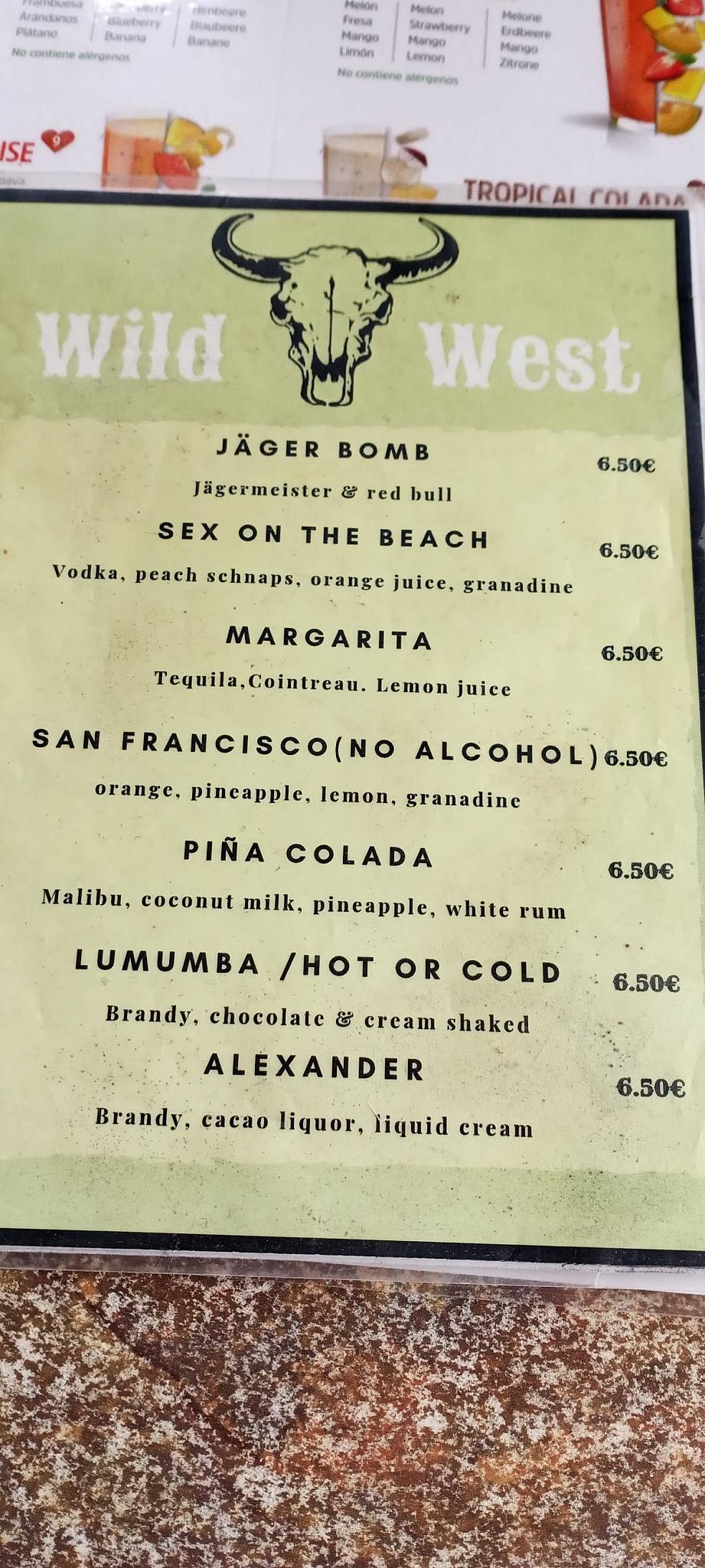 Menu at Wild West Steak House steakhouse, Castillo Caleta de Fuste, C ...