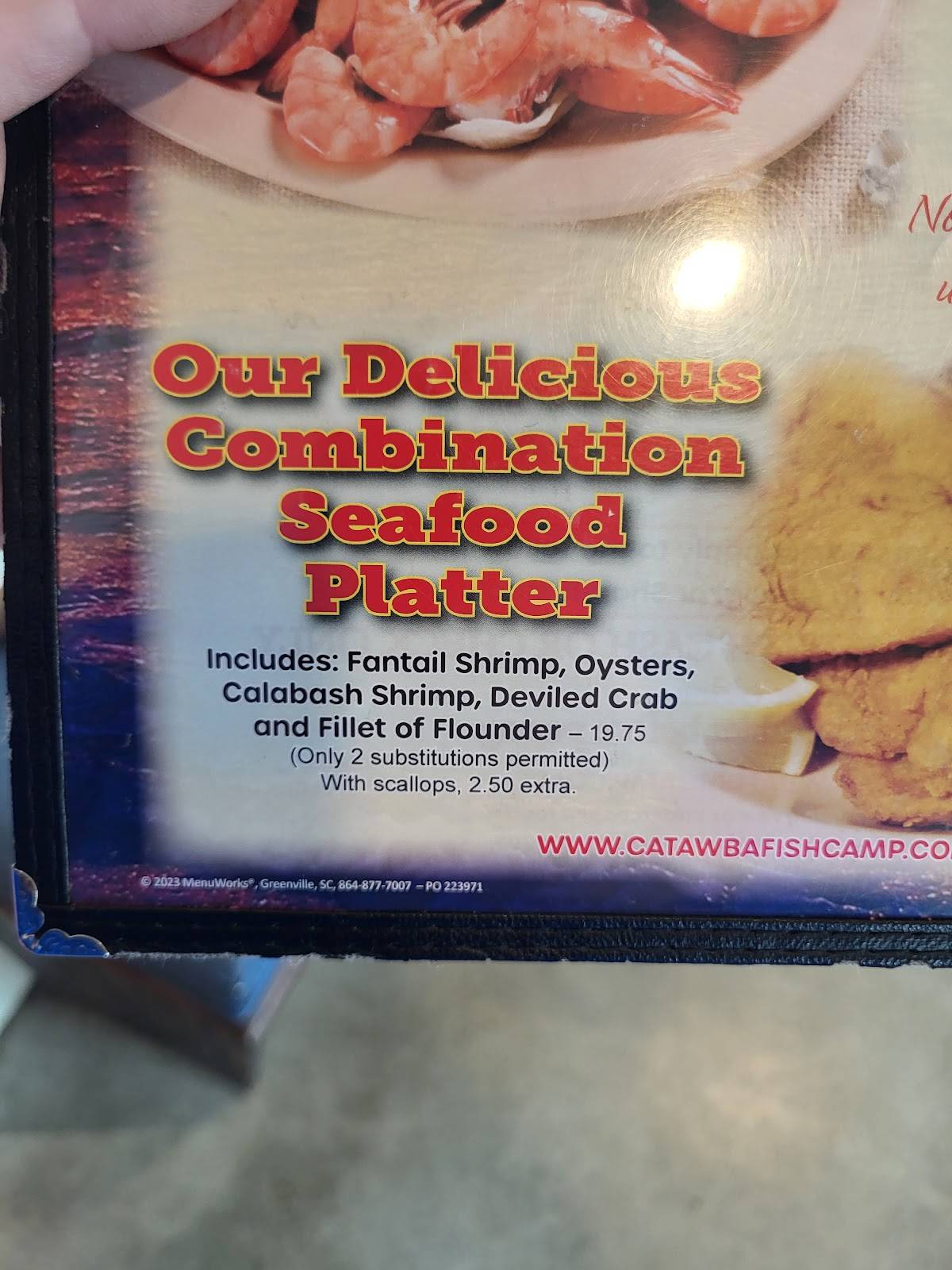 Menu at Catawba Fish Camp restaurant, Fort Lawn
