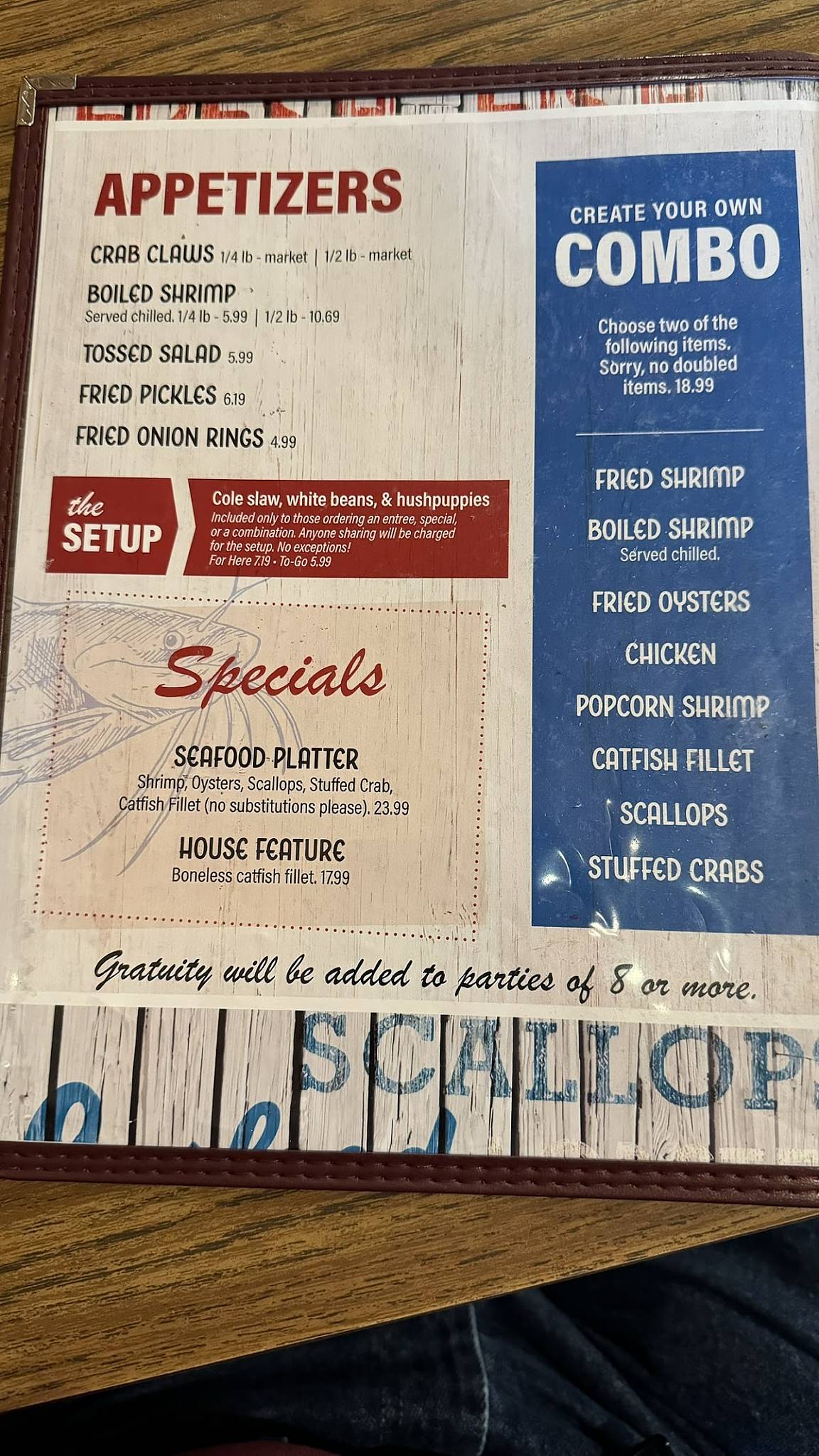 Menu at Catfish House restaurant, Millbrook