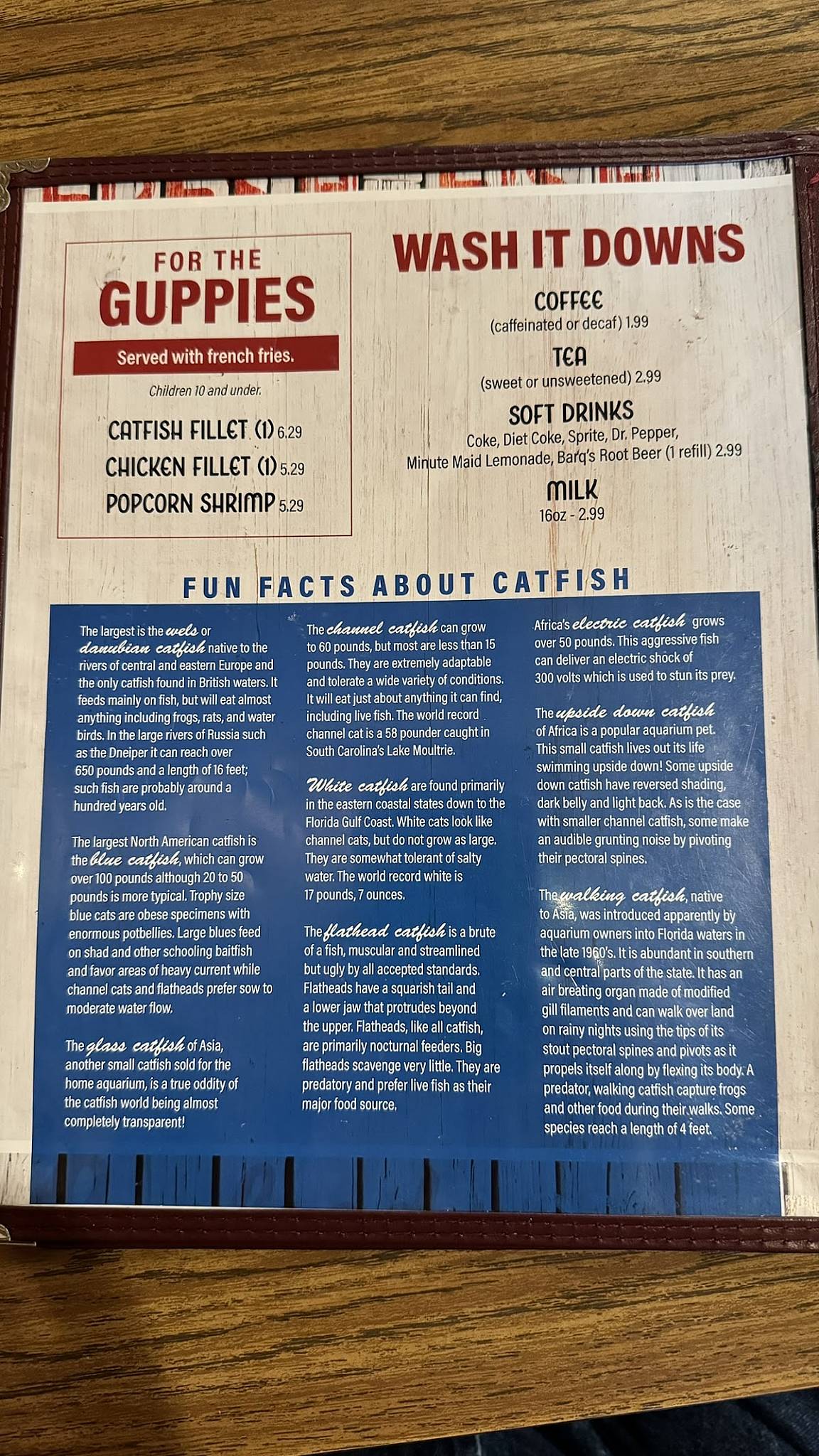 Menu at Catfish House restaurant, Millbrook