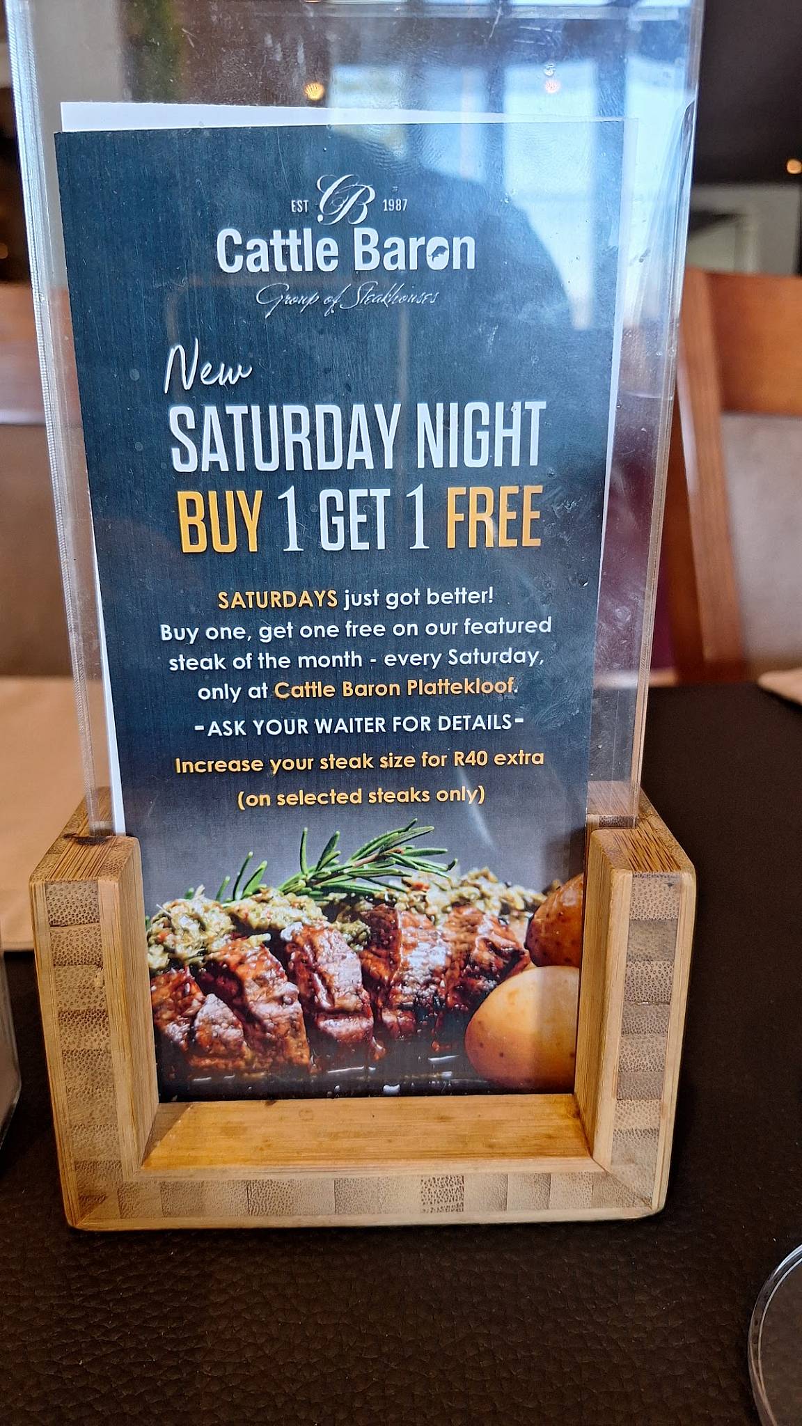 Menu at Cattle Baron Plattekloof, Cape Town, Shop 16