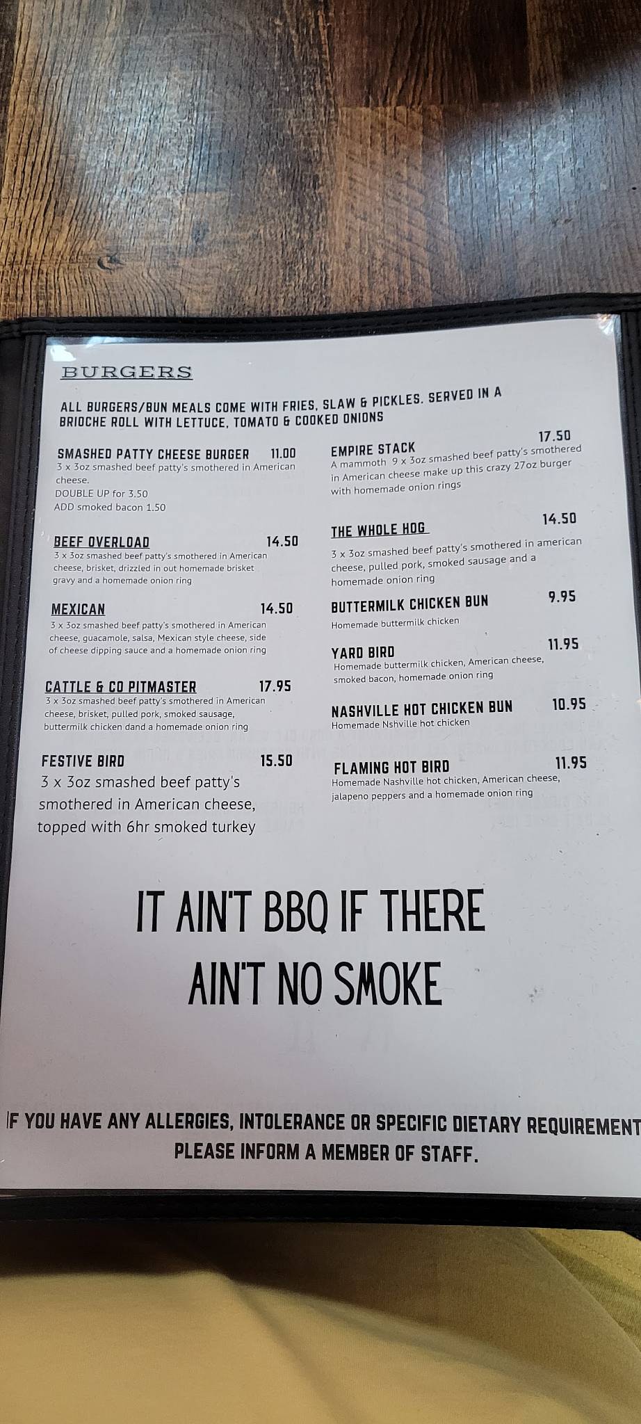 Menu at Cattle & Co Llanelli restaurant, Llanelli