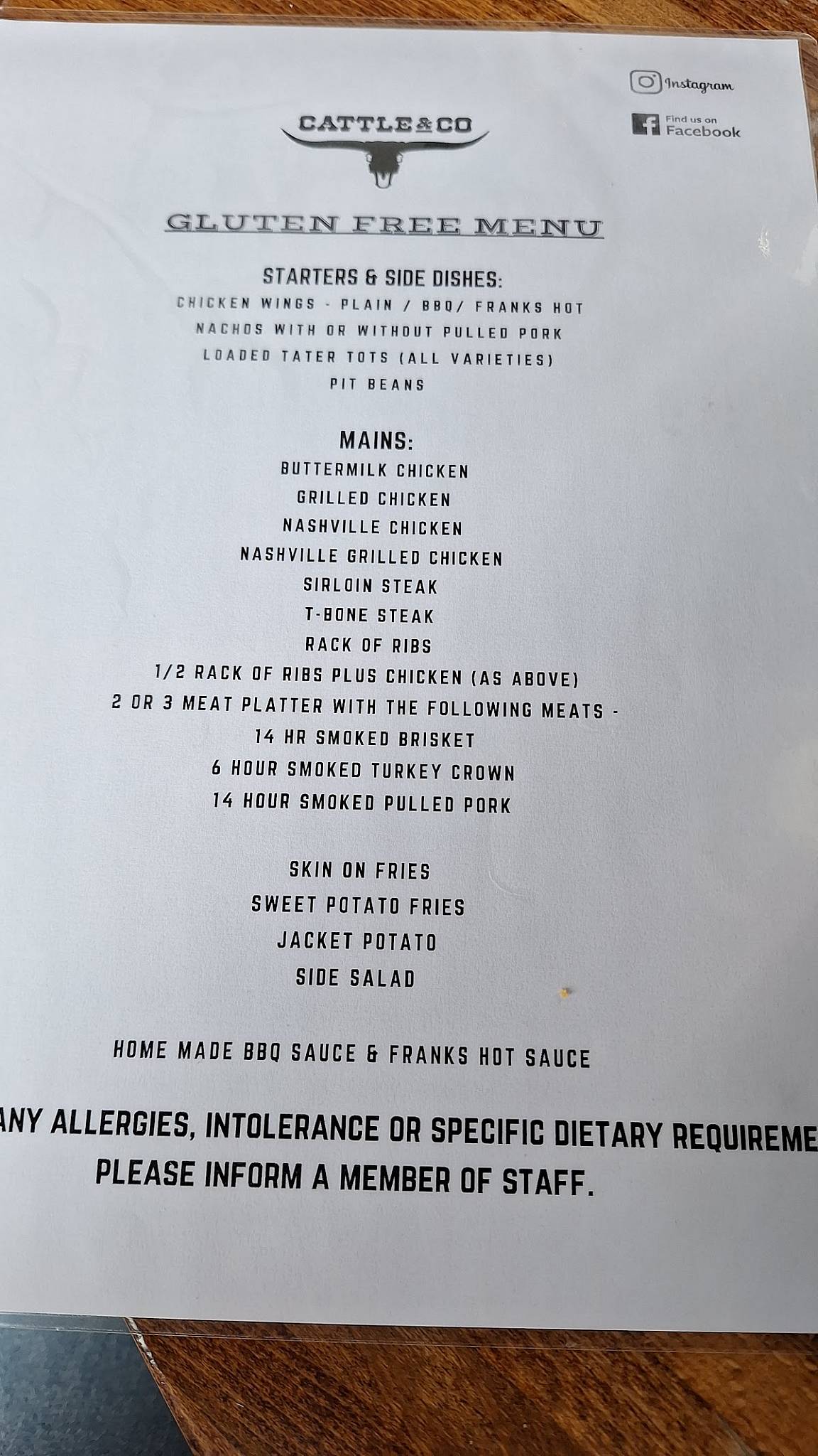 Menu at Cattle & Co Llanelli restaurant, Llanelli