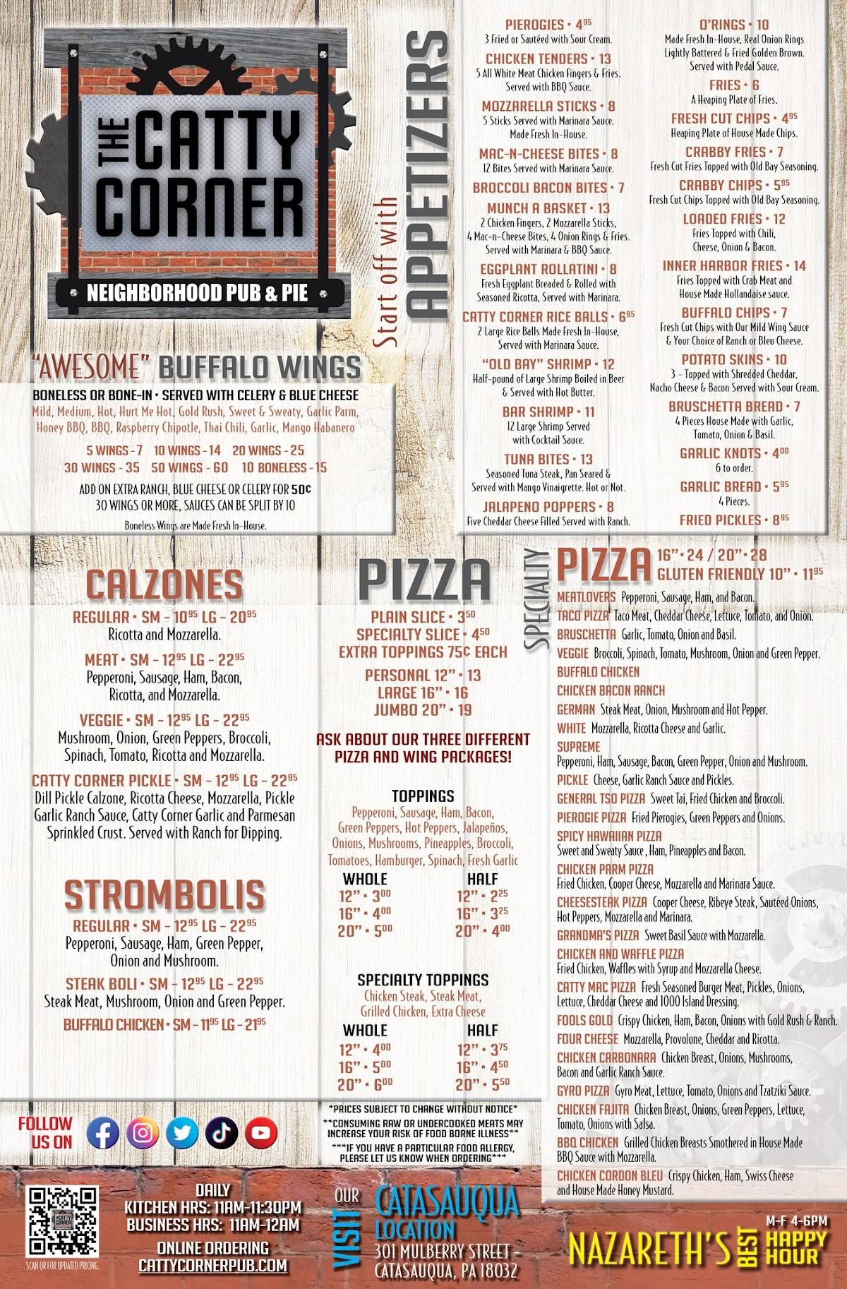 Menu at Catty Corner Neighborhood Pub and Pie Nazareth, Nazareth