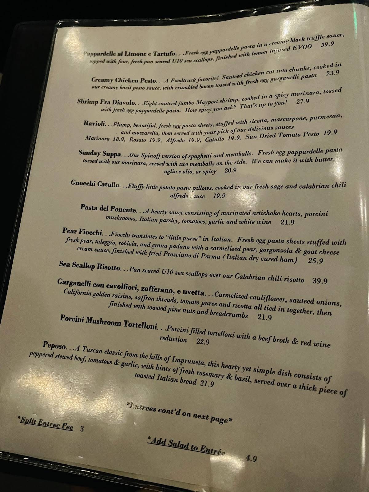 Menu at Catullo's Italian Nocatee restaurant, Nocatee