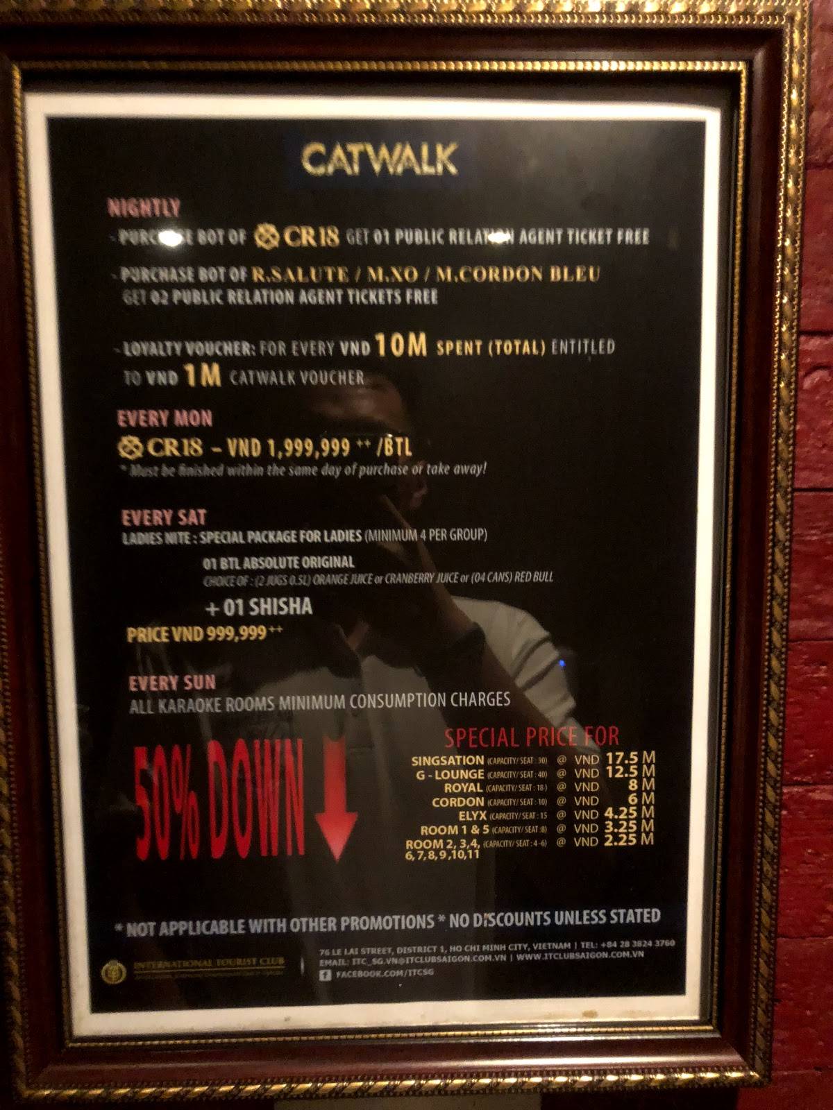 Menu at Catwalk Night Spot pub & bar, Ho Chi Minh City, 76 Đ. Lê Lai