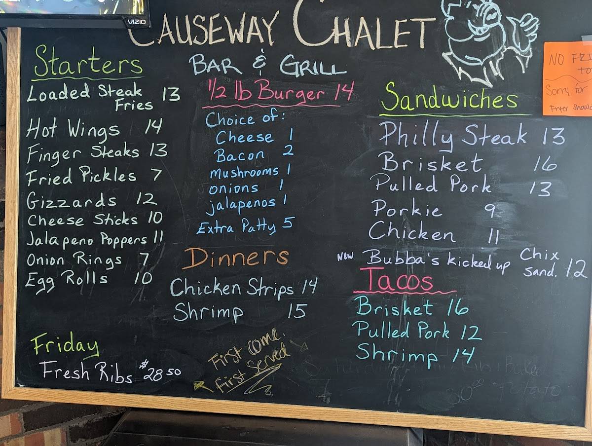Menu at Causeway Chalet Bar n' Grille, Helena Valley Northeast