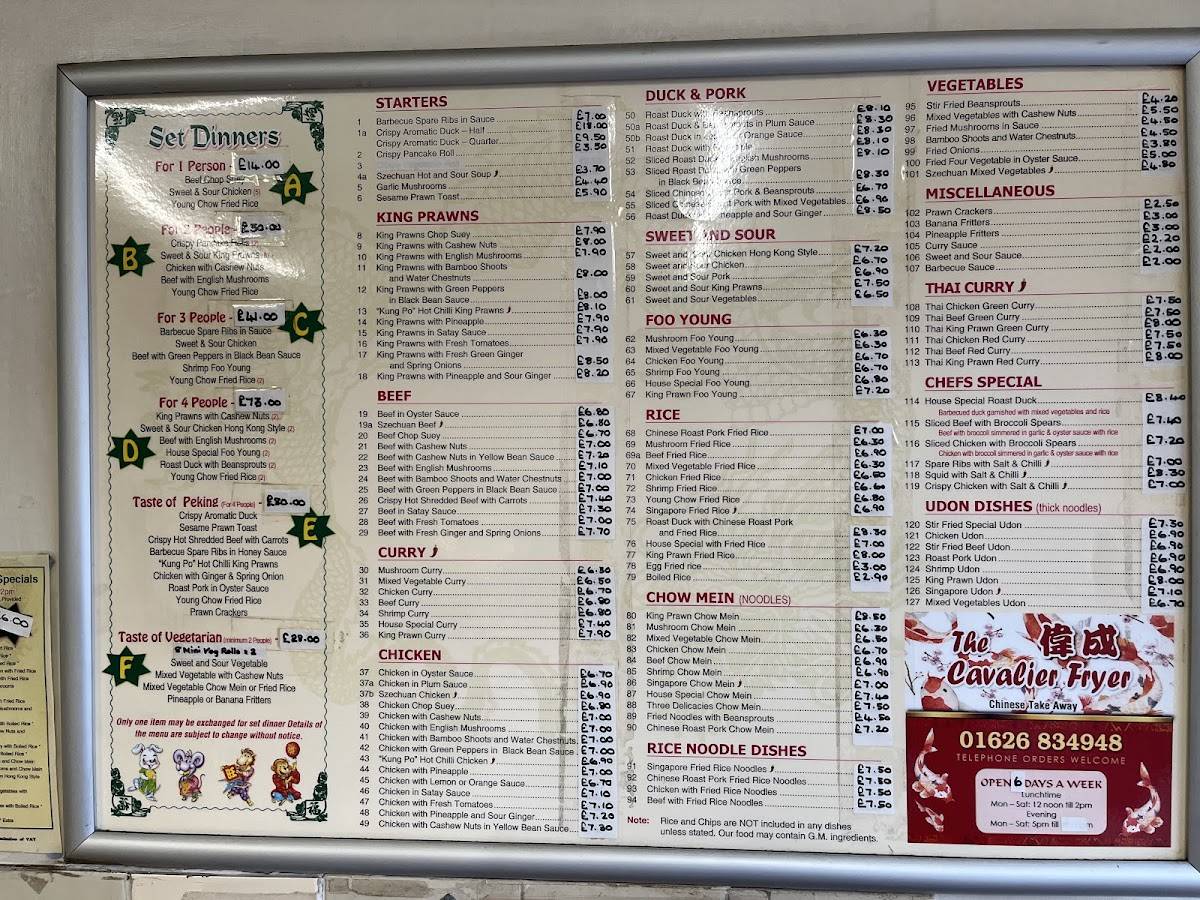 Menu at Cavalier Fryer fast food, Newton Abbot