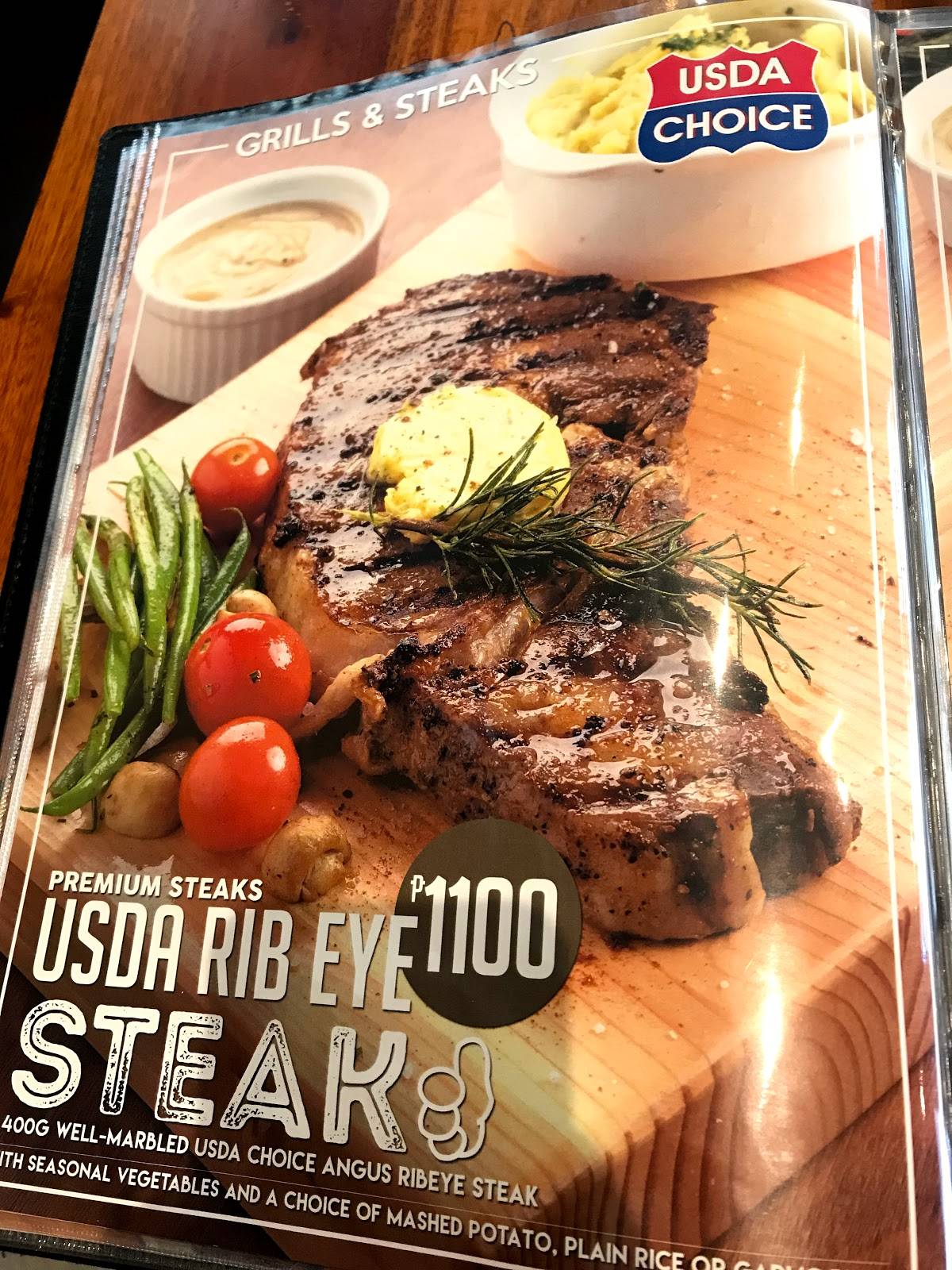 Menu at Angus Dan's steakhouse, Cebu City