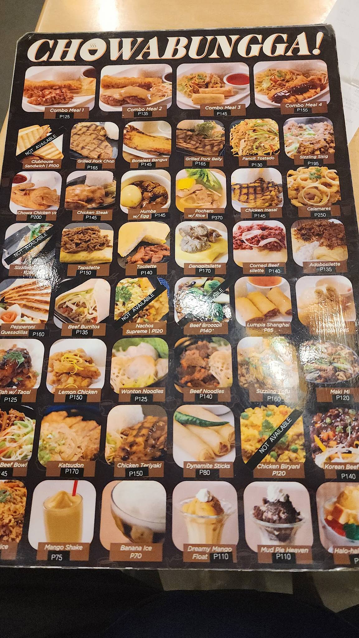 Menu at Chowabungga restaurant, Cebu City, GF i1 Building