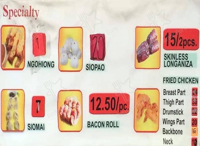 Menu at Ngohiong Express restaurant, Cebu City, 8V6R+55G