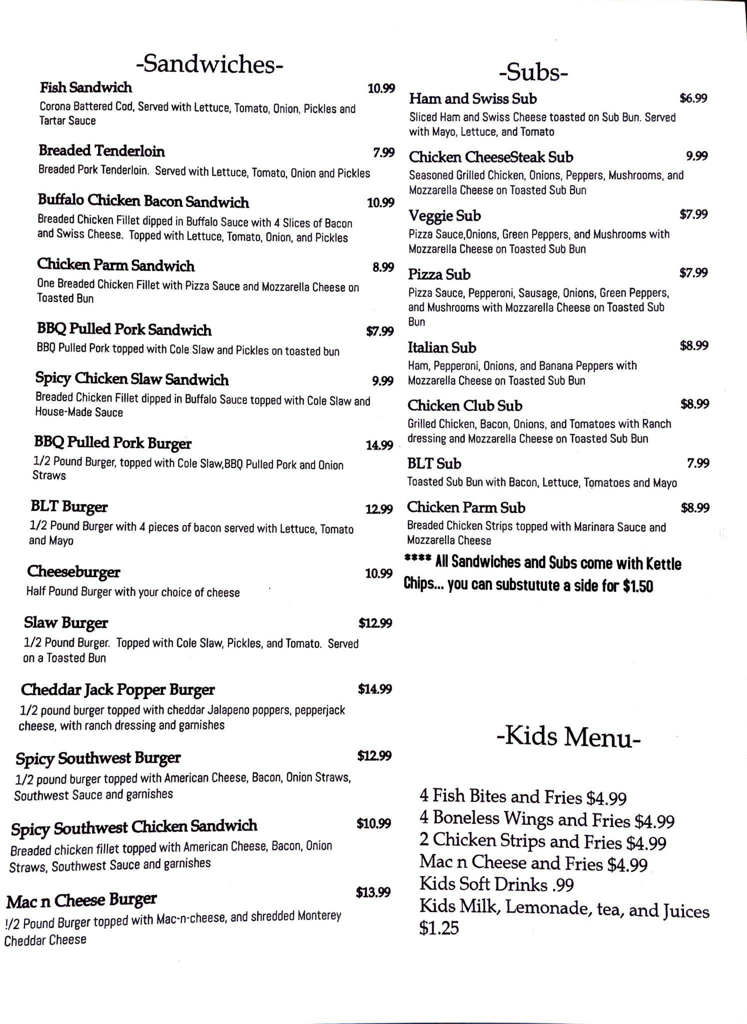 Menu at Loaded Barrel Bar and Grill, Celina