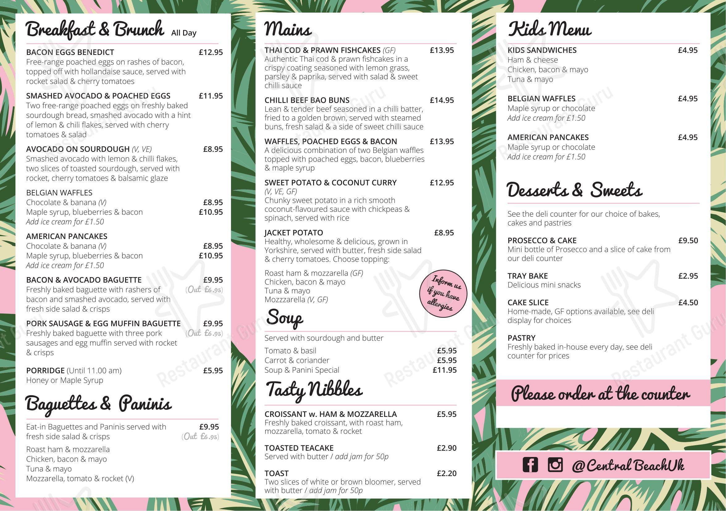Menu at Central Beach Café cafe, Lytham Saint Annes