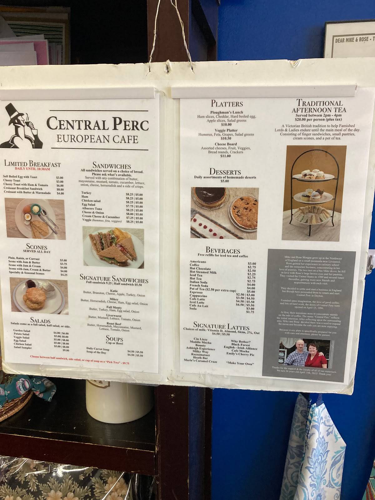Menu at Central Perc European Cafe, Dayton