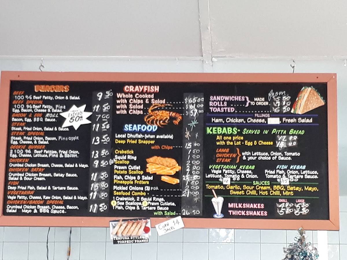 Menu at Sea Breeze Cafe, Cervantes