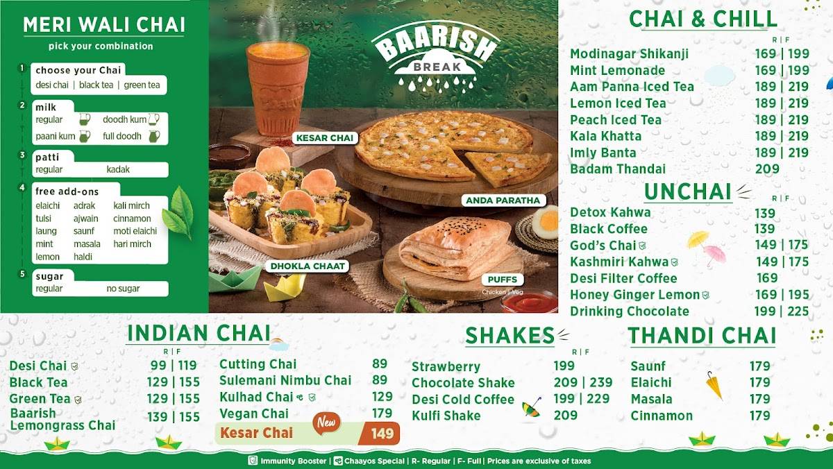 Menu at Chaayos Cafe at Bagmane Constellation, Bengaluru