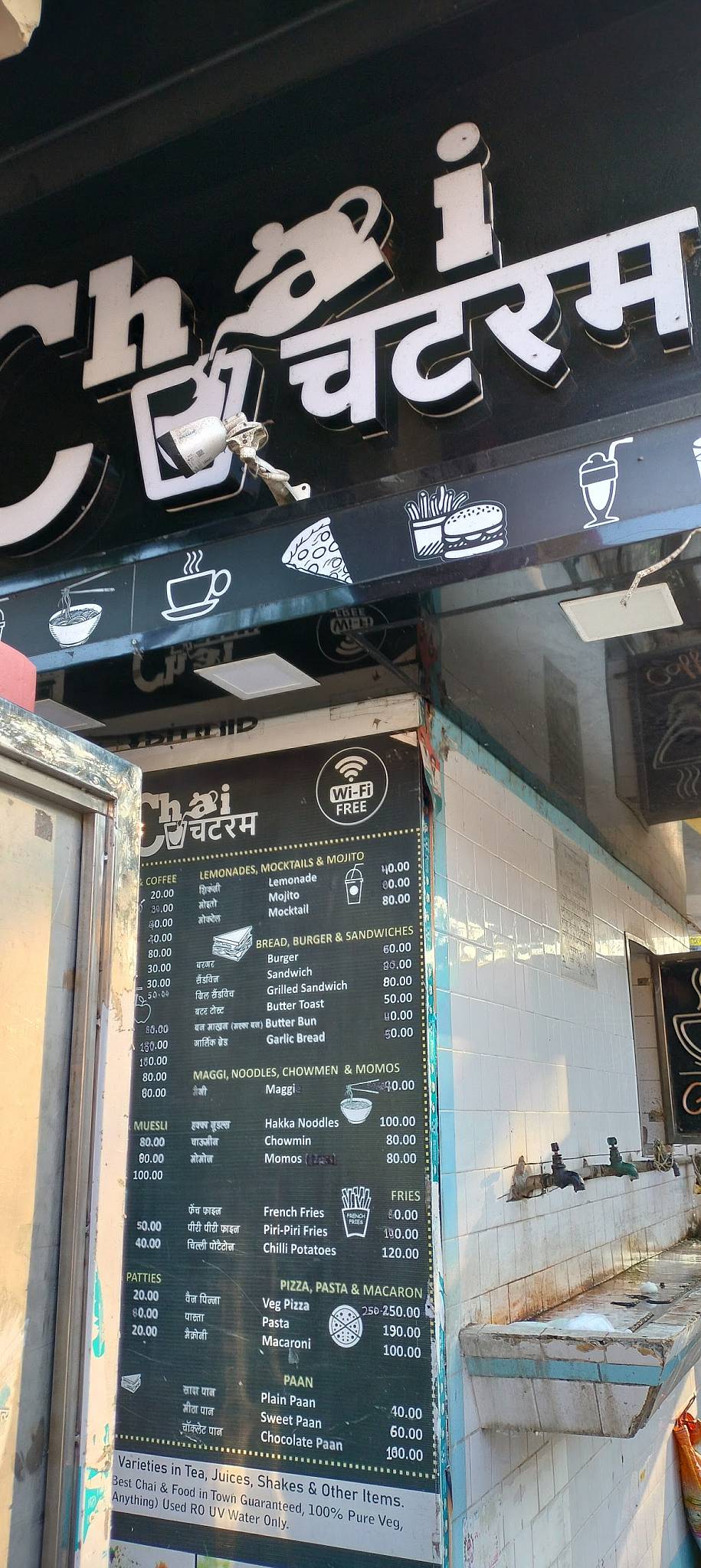 Menu at Chai Chatram, Rishikesh