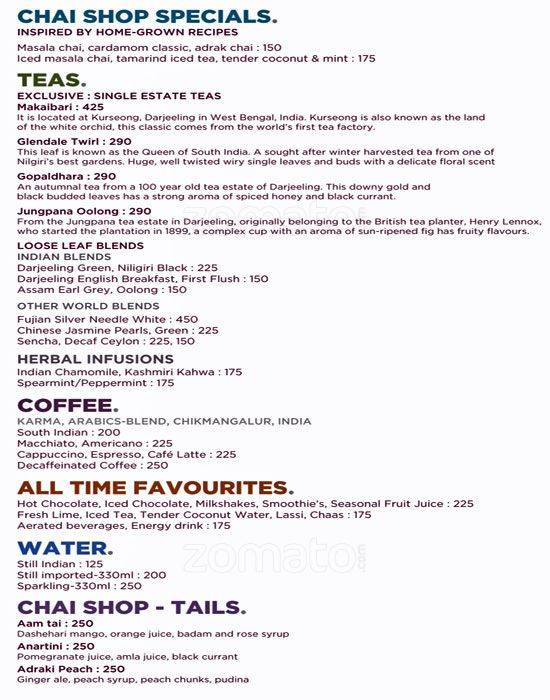 Menu at Chai Shop, Ahmedabad, 380014 Lobby