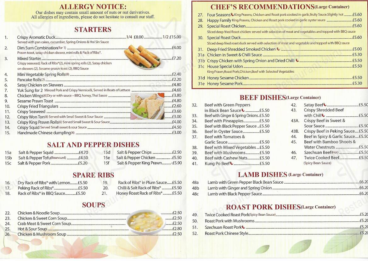Menu at Champagne Chinese takeaway fast food, Barry