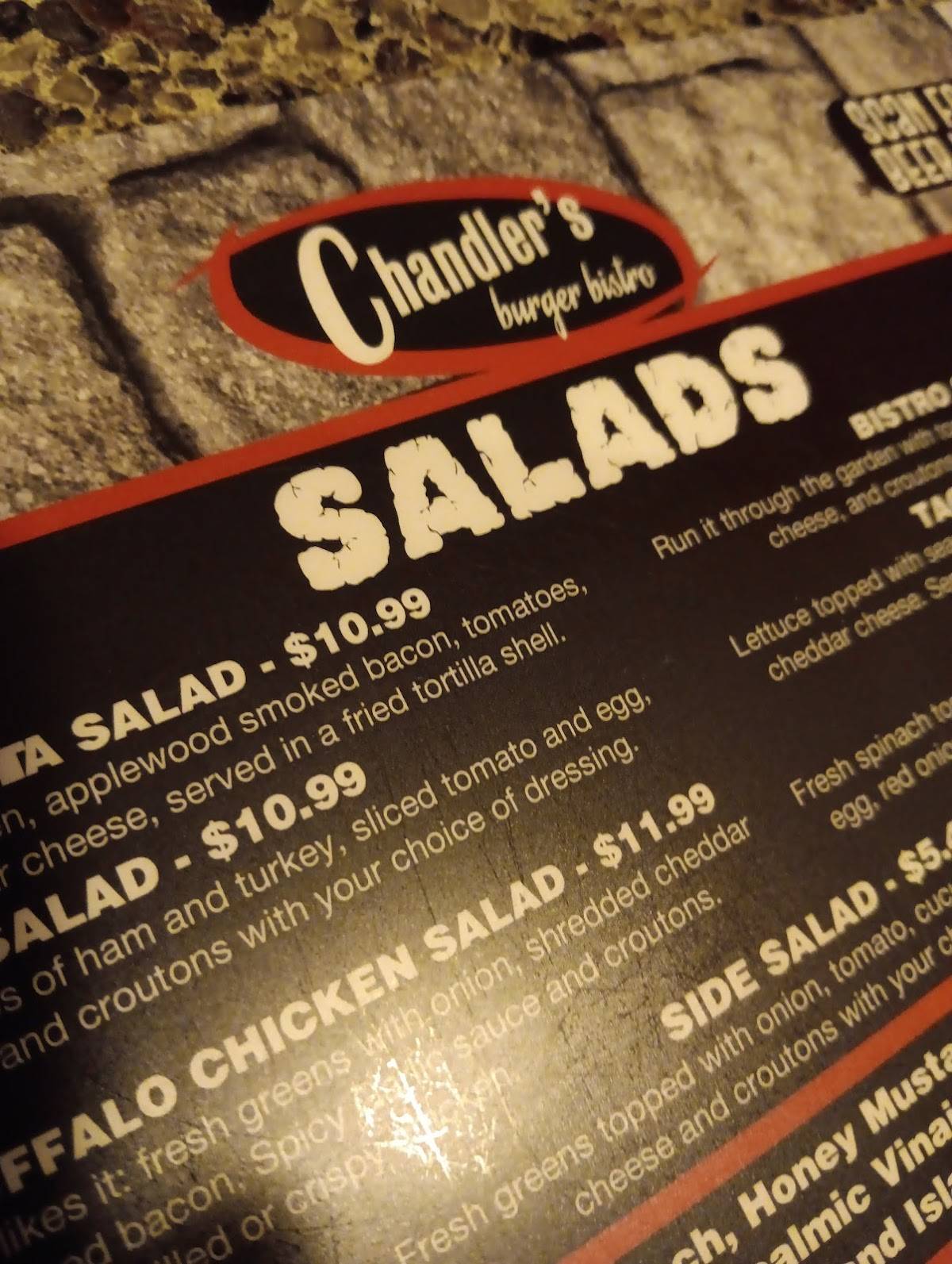 Menu at Chandler's Burger Bistro pub & bar, Harrison