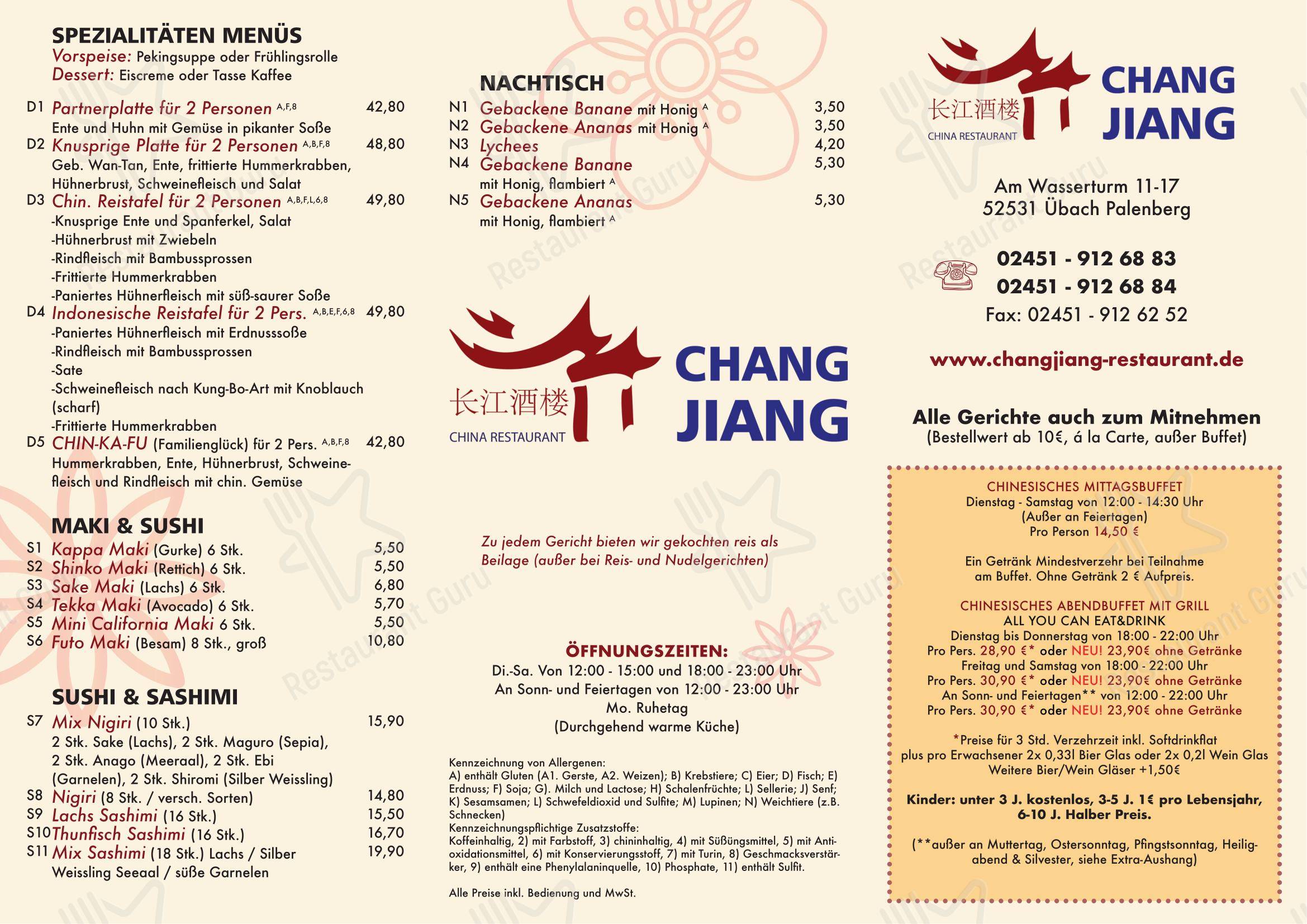 Speisekarte von Chang Jiang restaurant, Übach-Palenberg
