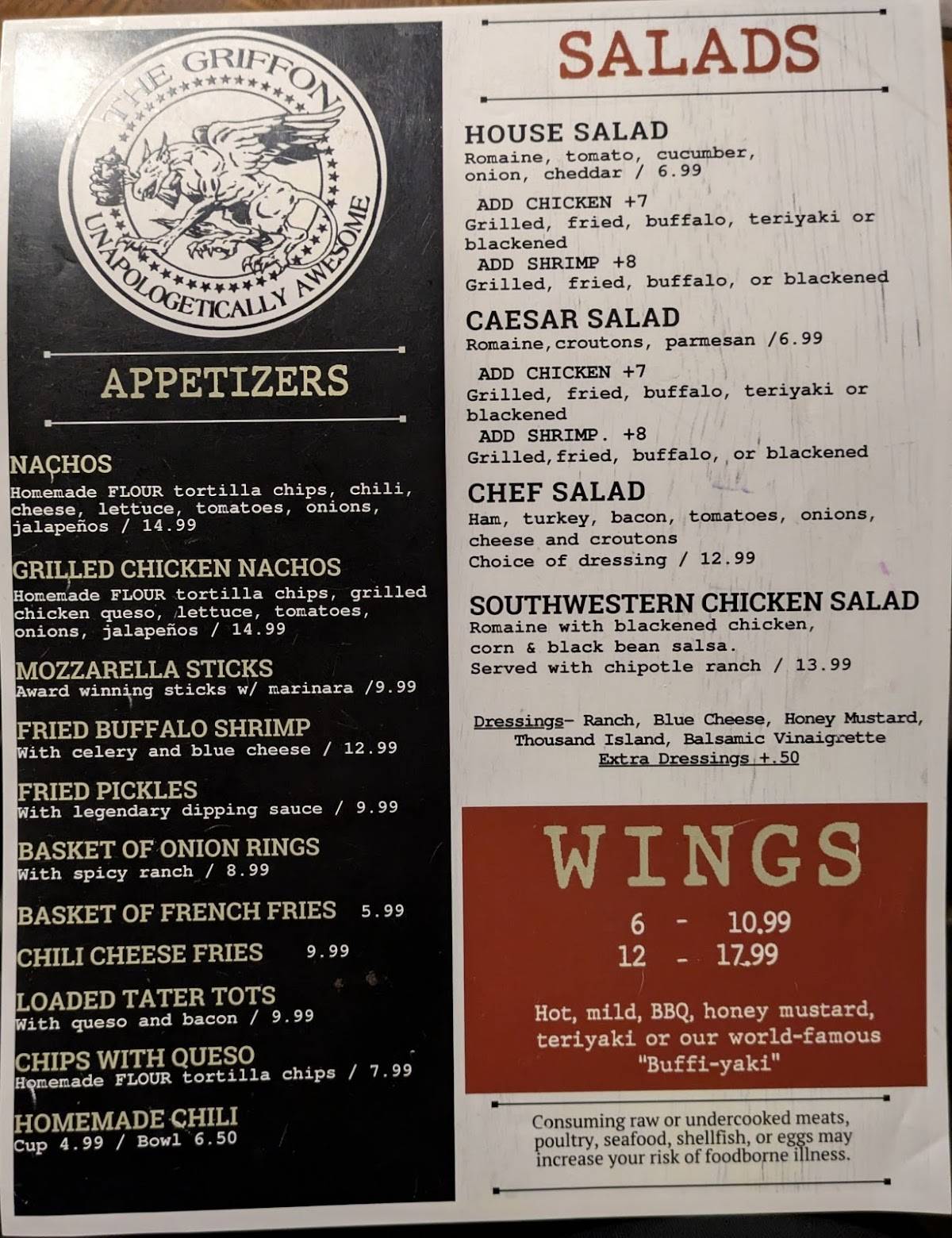 Menu at The Griffon pub & bar, Charleston