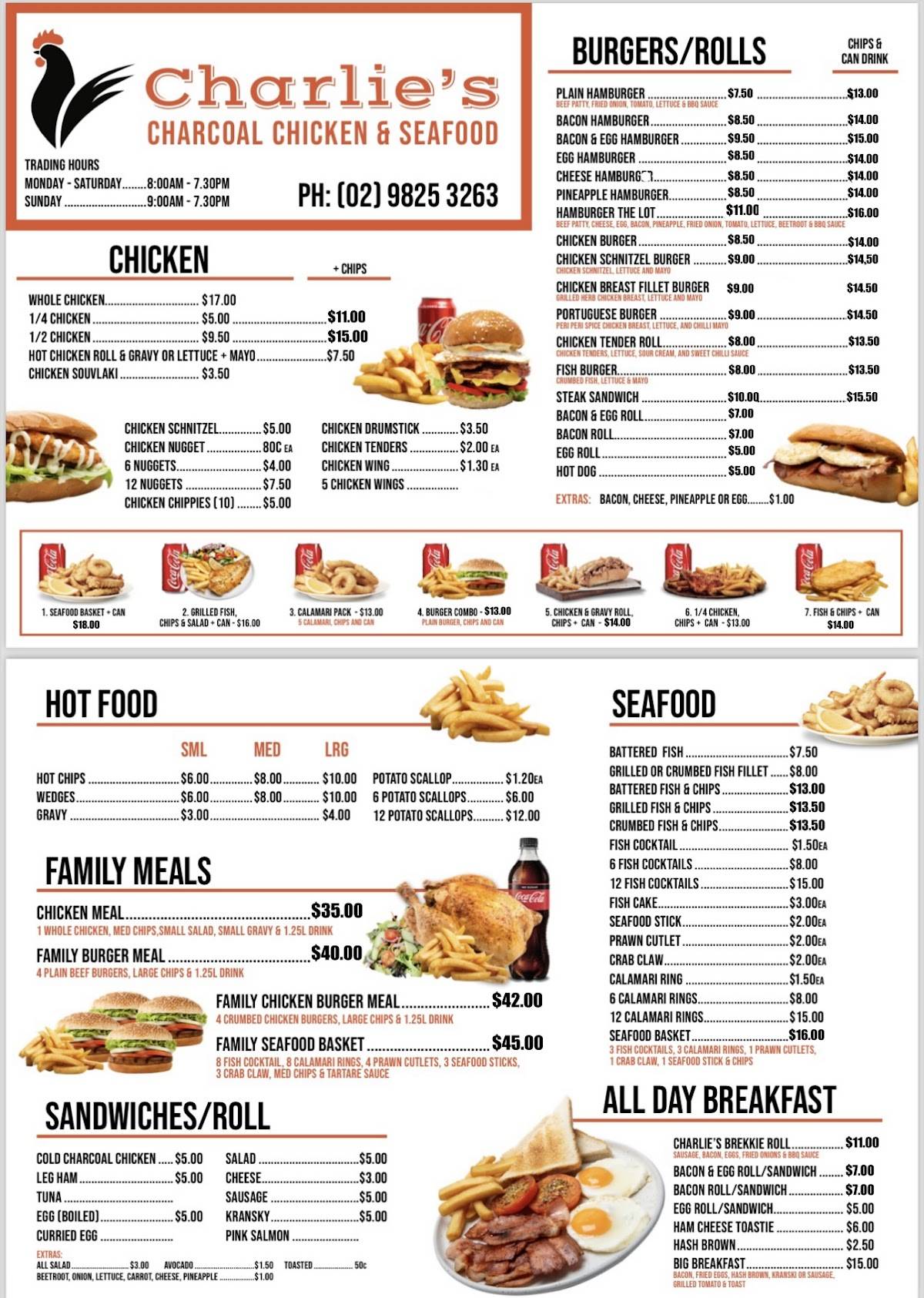 Menu at Charlie's Charcoal Chicken & Seafood fast food, Hammondville