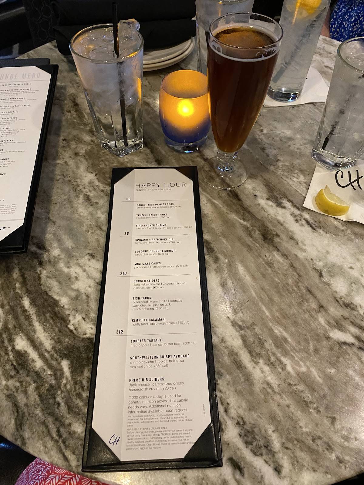 Carta de parrilla Chart House, Scottsdale