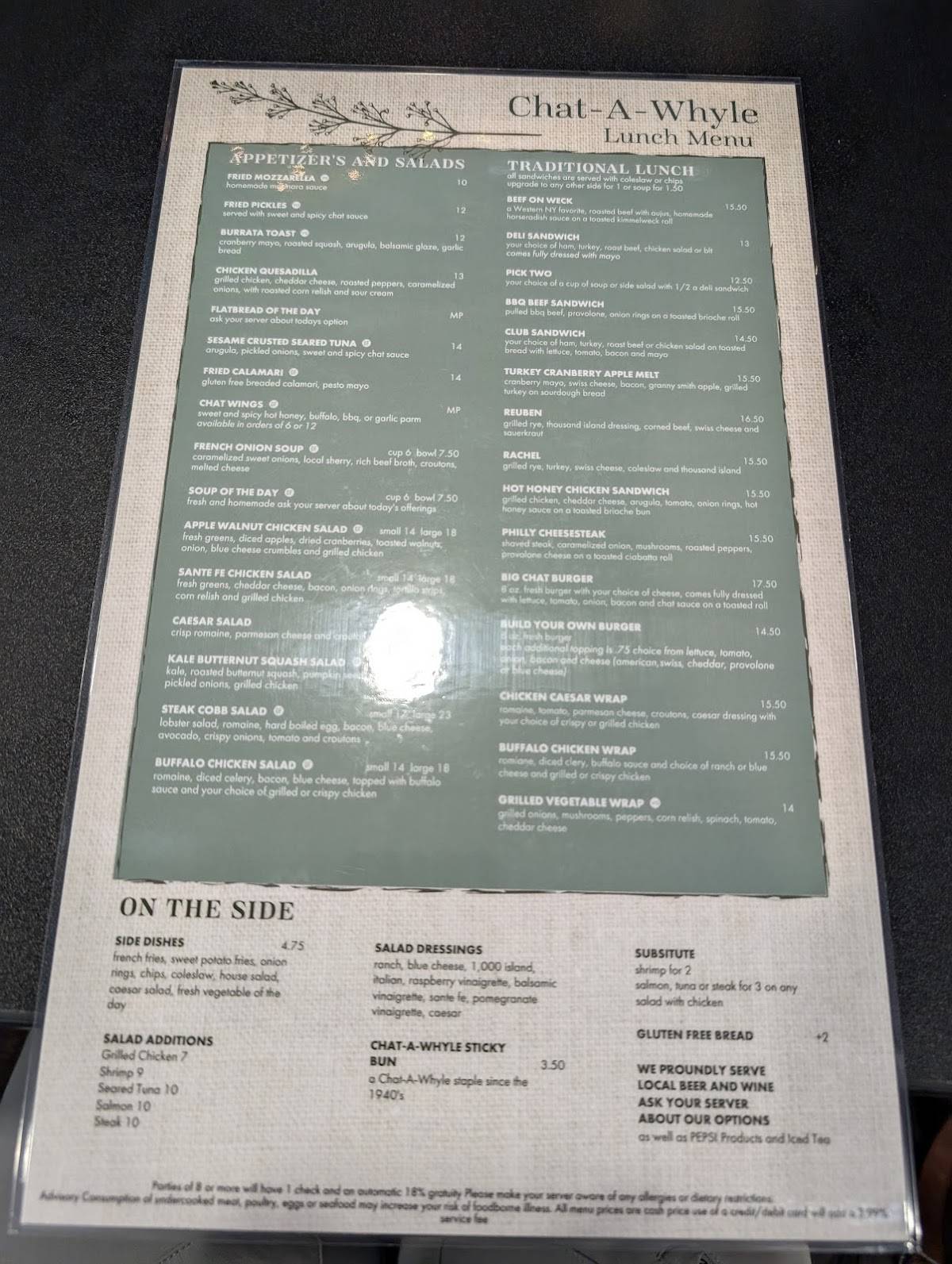 Menu at Chat-A-Whyle Restaurant, Bath