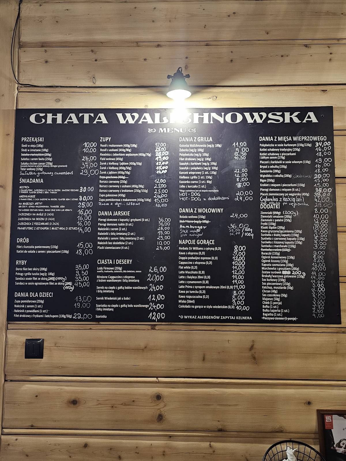 Menu at Chata Walichnowska Grill Bar, Prusak