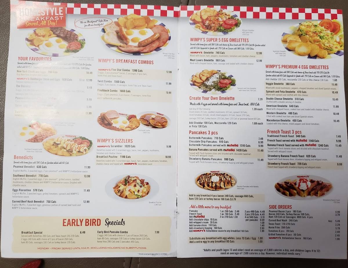 Menu at Wimpy's Diner restaurant, Chatham-Kent