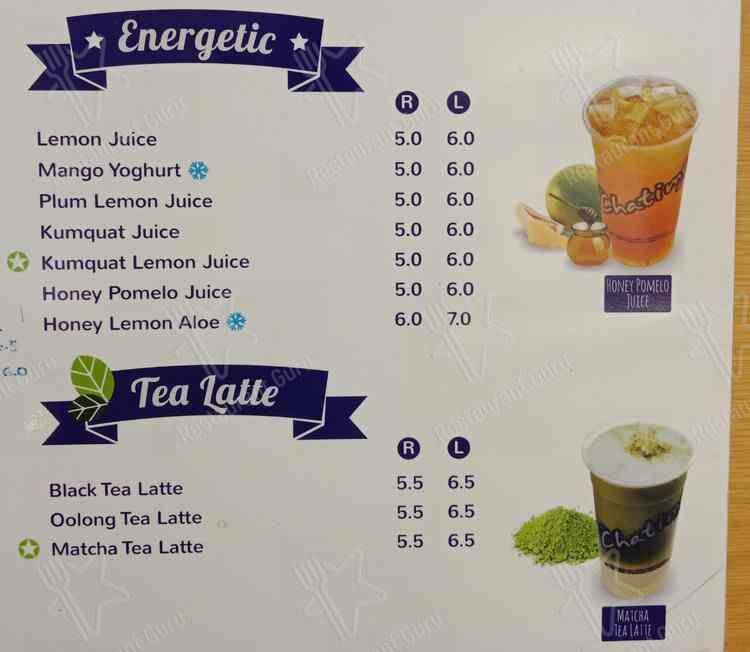 Menu at Chatime, Dunedin