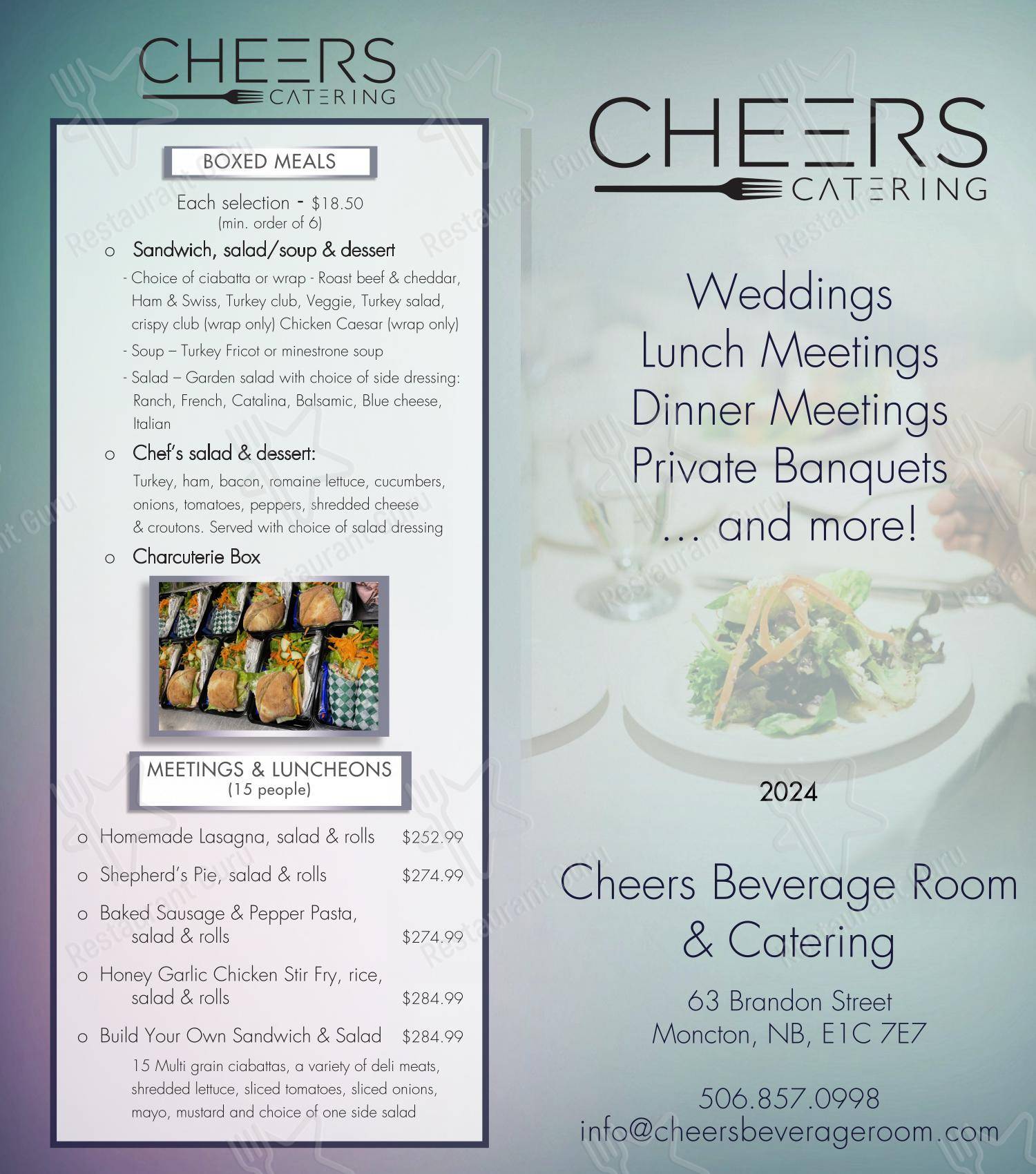 Menu at Cheers Beverage Room & Catering pub & bar, Moncton