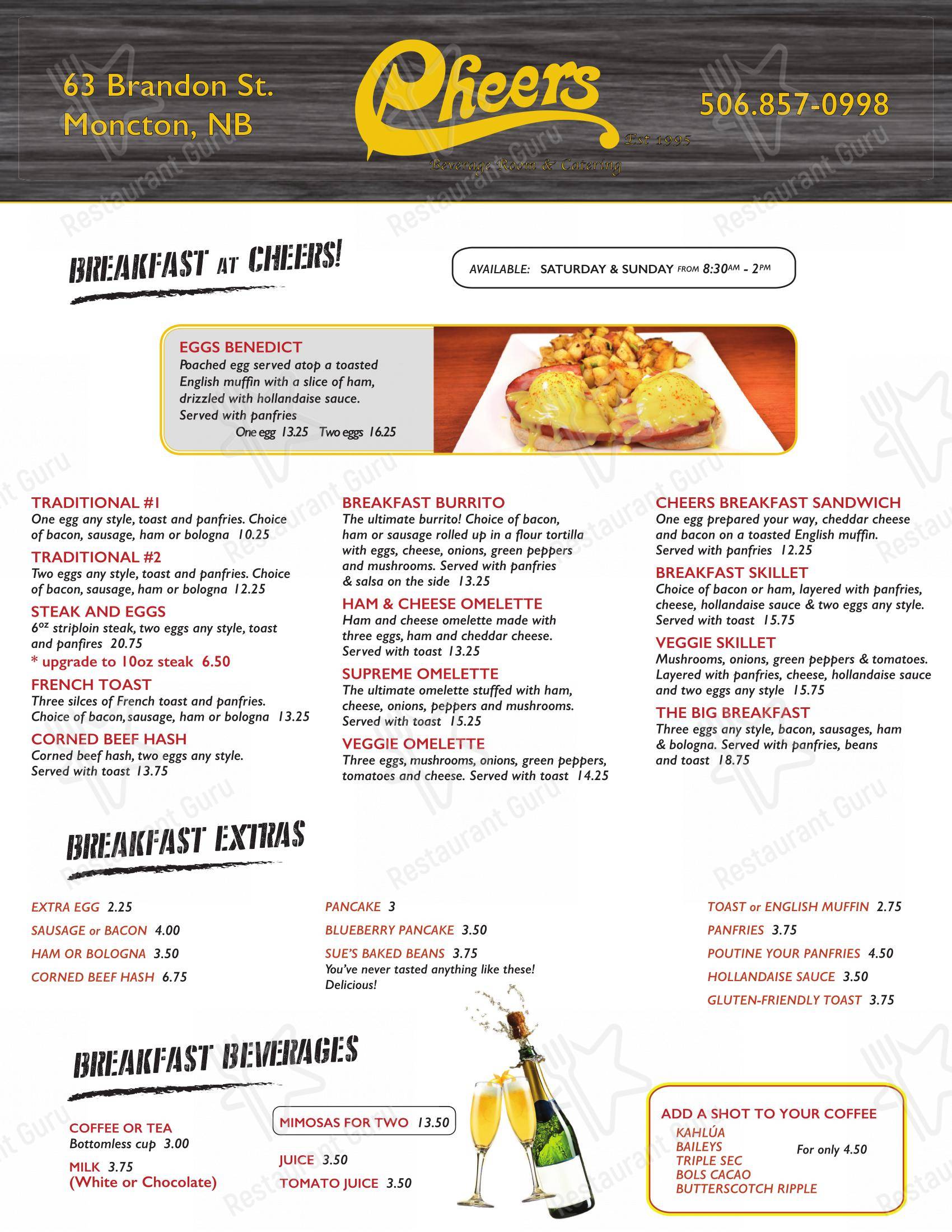 Menu at Cheers Beverage Room & Catering pub & bar, Moncton