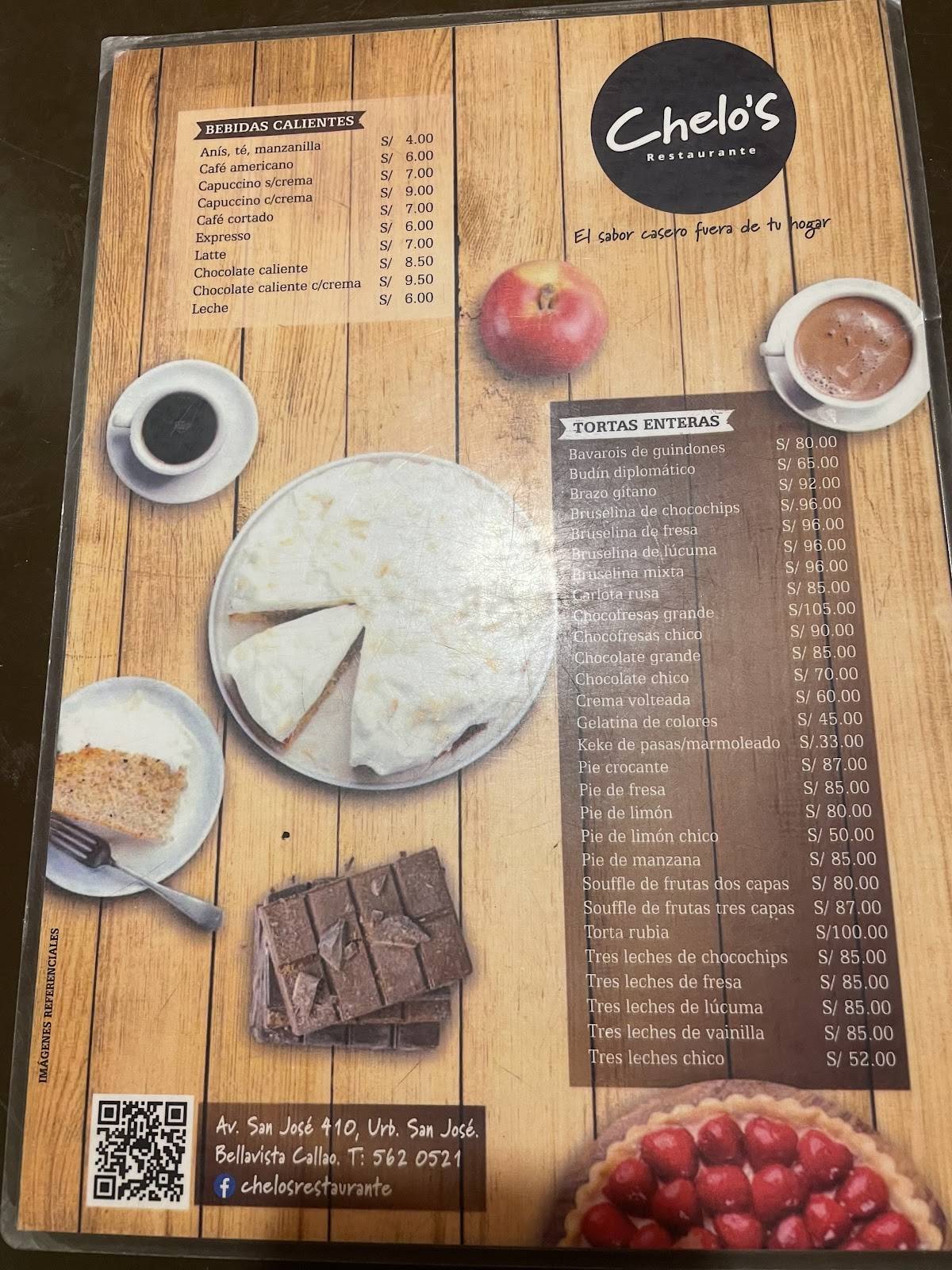 Menu at Chelo's restaurant, Bellavista District, Av. San Jose 406
