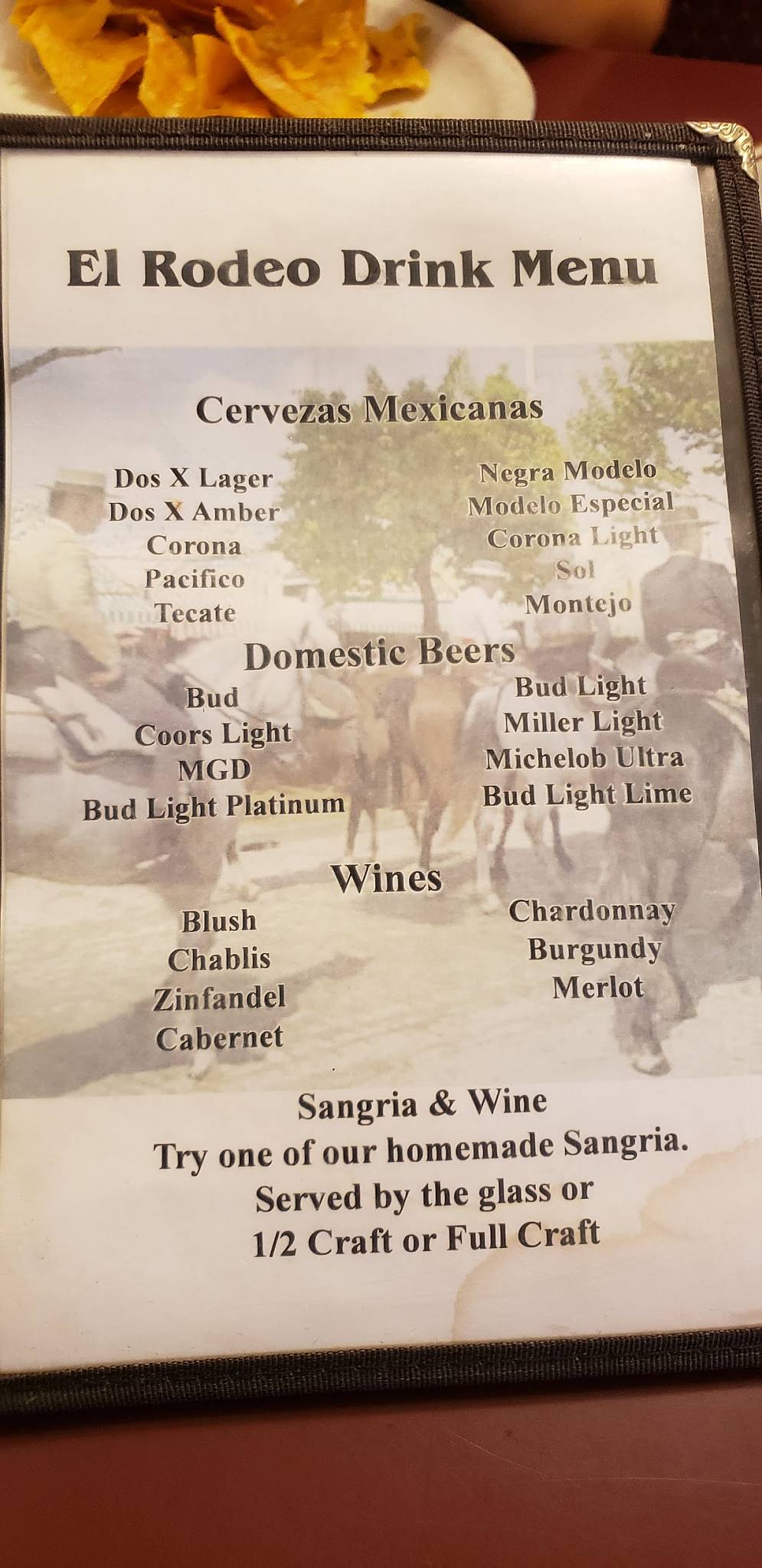 Menu at El Rodeo restaurant, Cheney